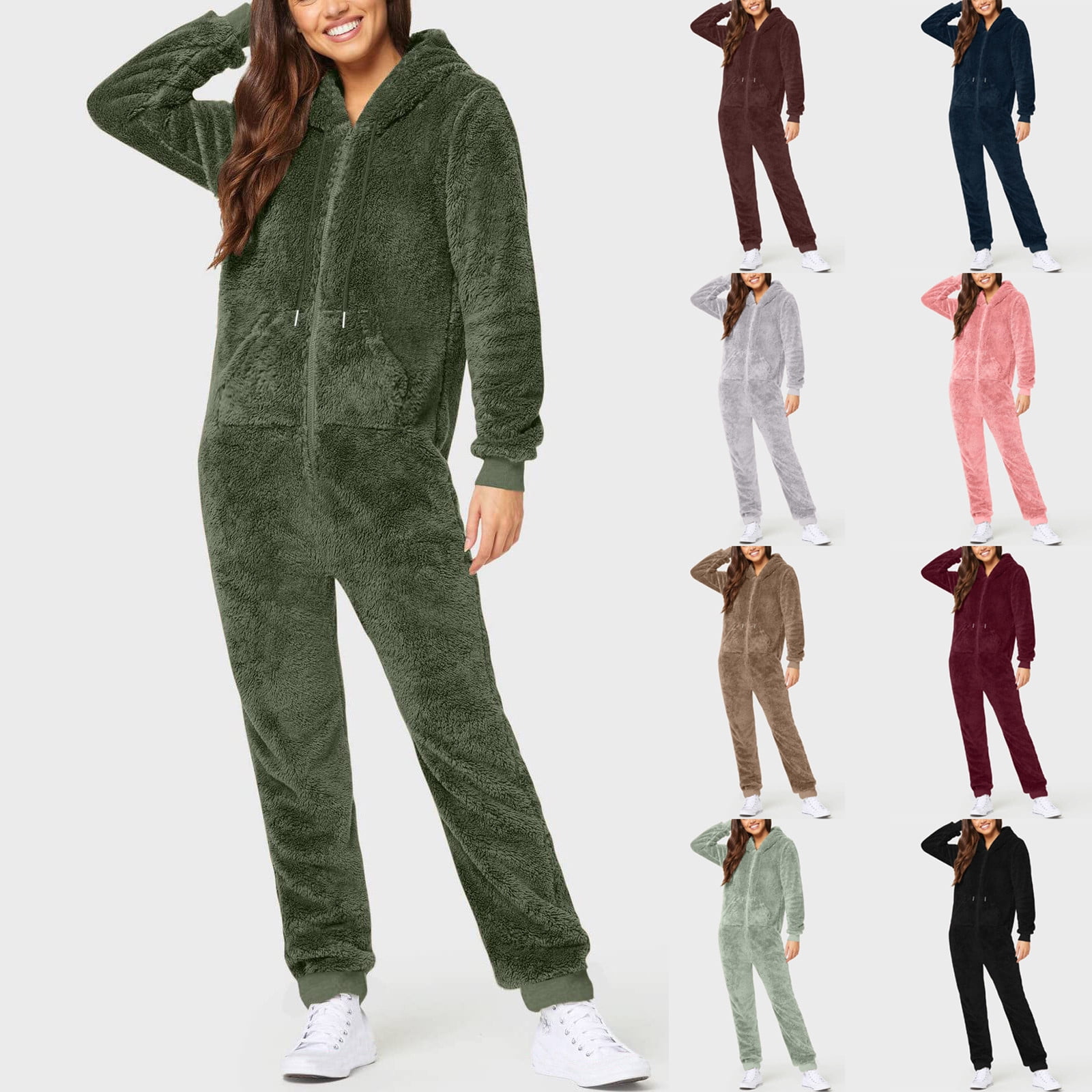 Feancey Long Sleeve Fleece Jumpsuit for Women,Cute Onesie for Women ...