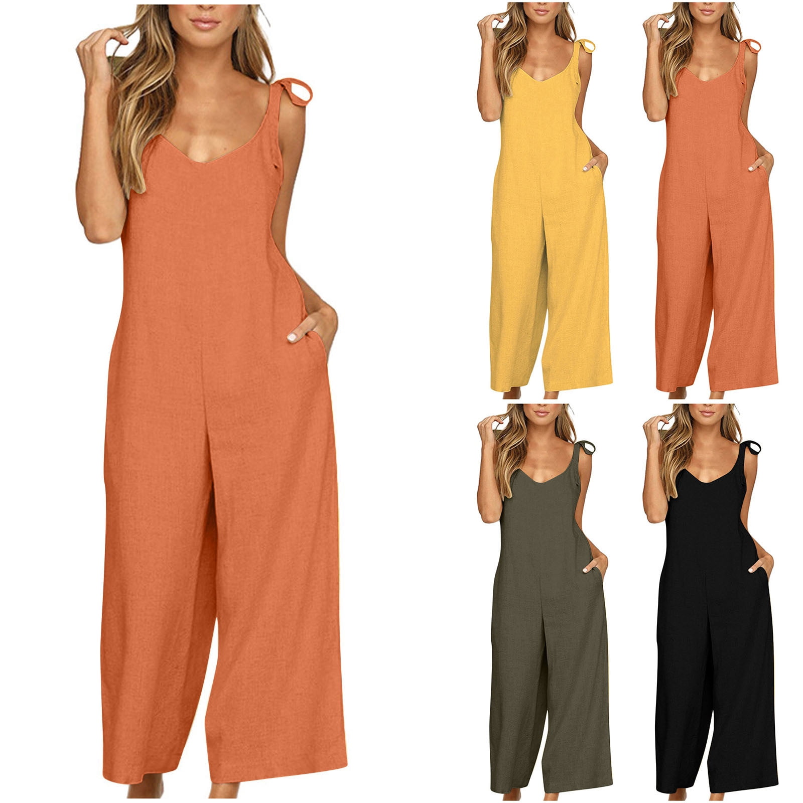 Feancey Lounge Jumpsuits for Women Wide Leg One-Piece Rompers Tie ...
