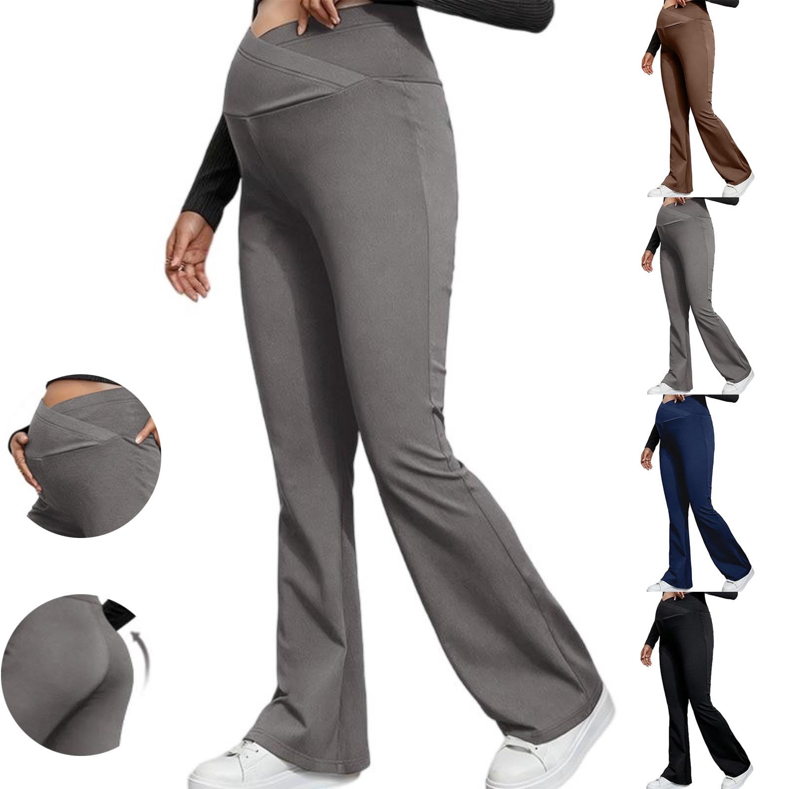 Feancey Maternity Yoga Pants for Women Crossover High Waisted Flare ...