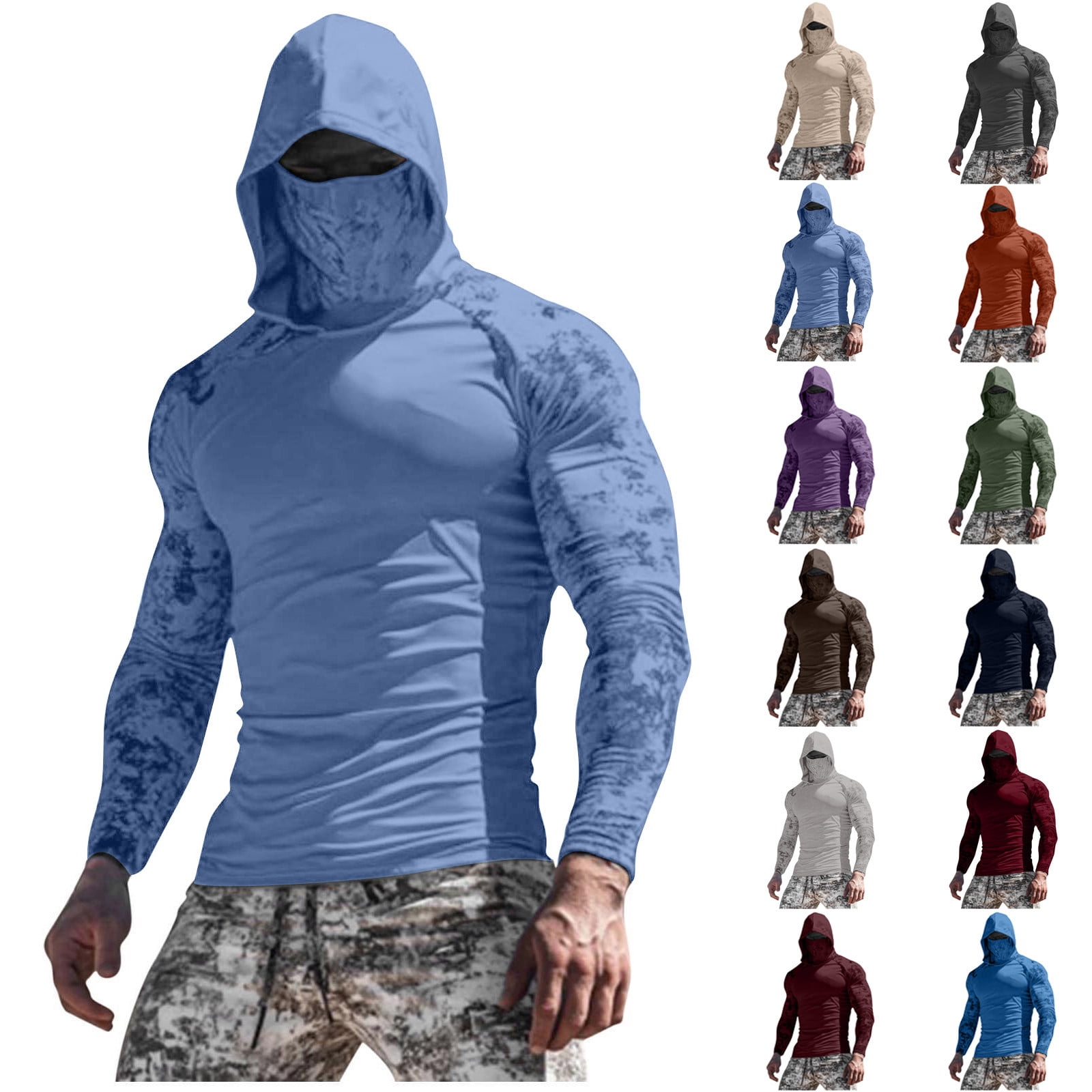 Feancey Men's Camo Sun Protection Hoodie with Mask UPF 50 UV Long ...