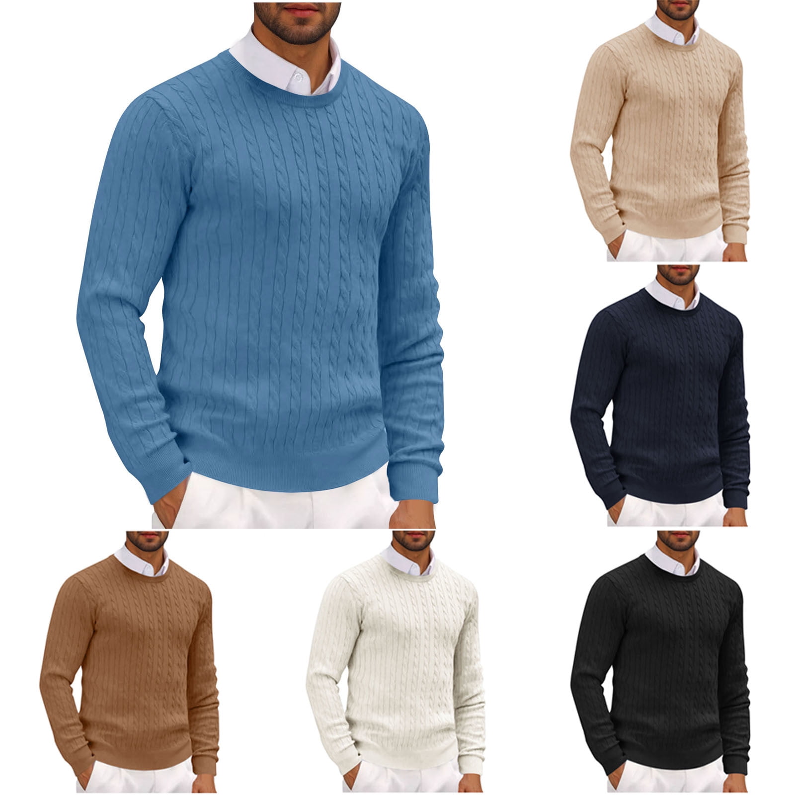 Feancey Men's Crewneck Knitted Sweater Slim Fit Casual Ribbed Twisted ...