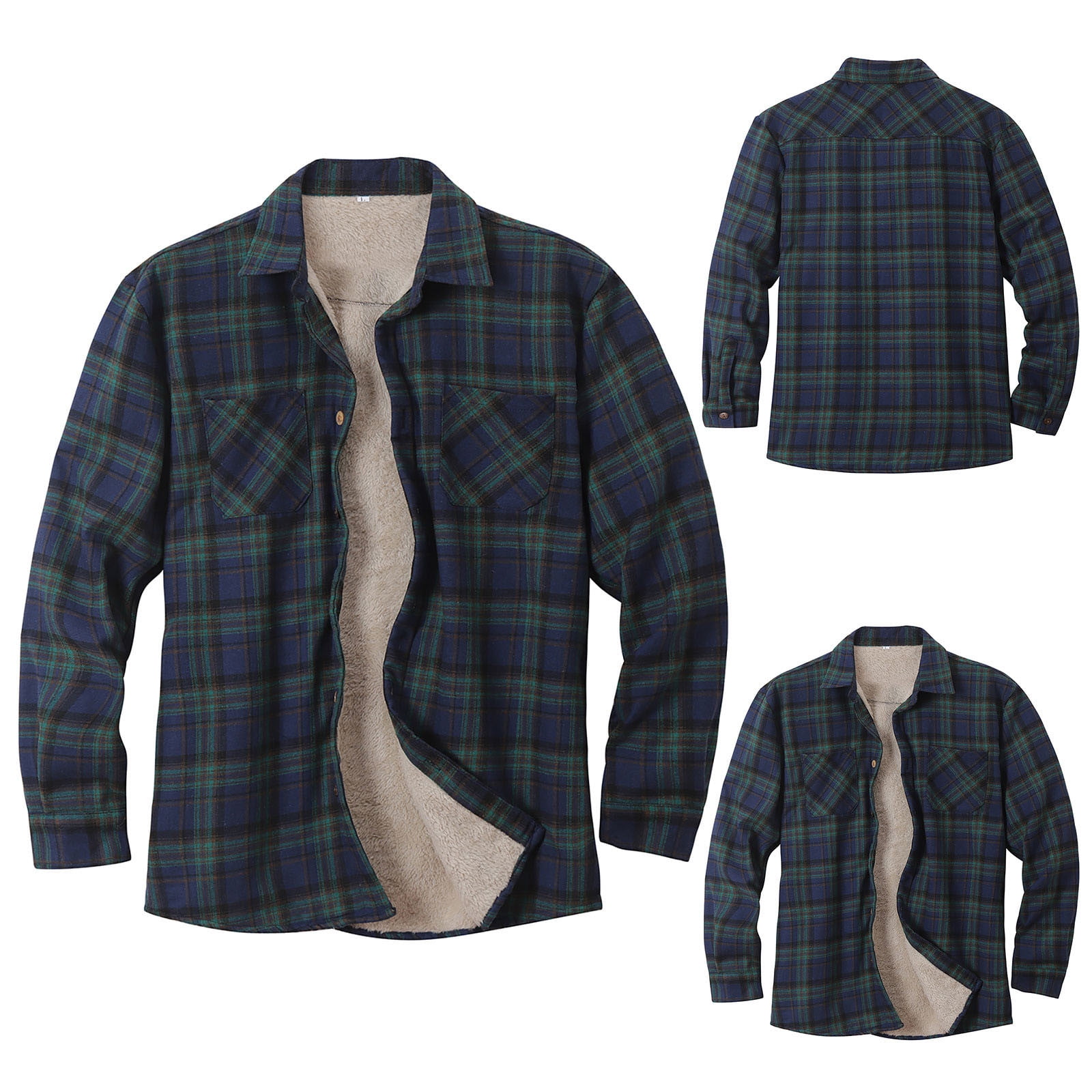 Feancey Men's Fleece Flannel Plaid Shirt Jacket Soft Sherpa Lined ...