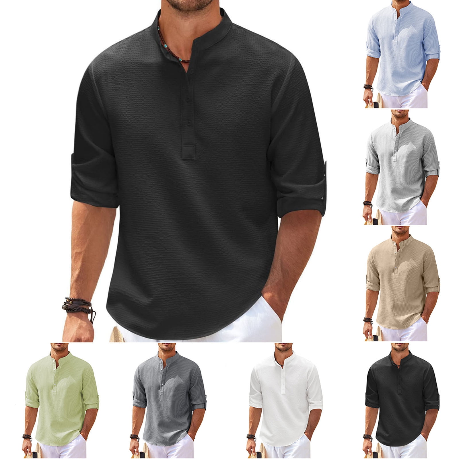 Feancey Mens Fall Henley Shirts Long Sleeve Quarter Button Up Tops ...