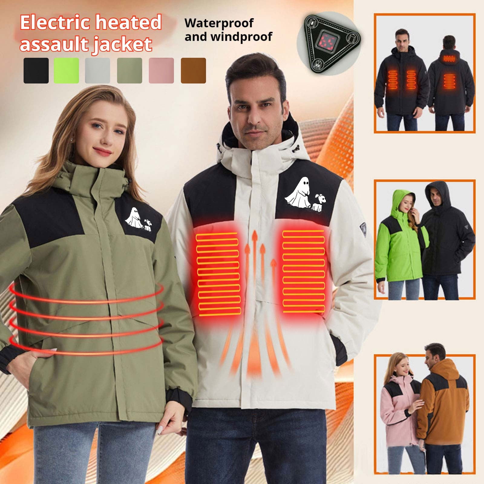 Feancey Mens Heated Snow Jackets Rechargeable Waterproof Softshell ...