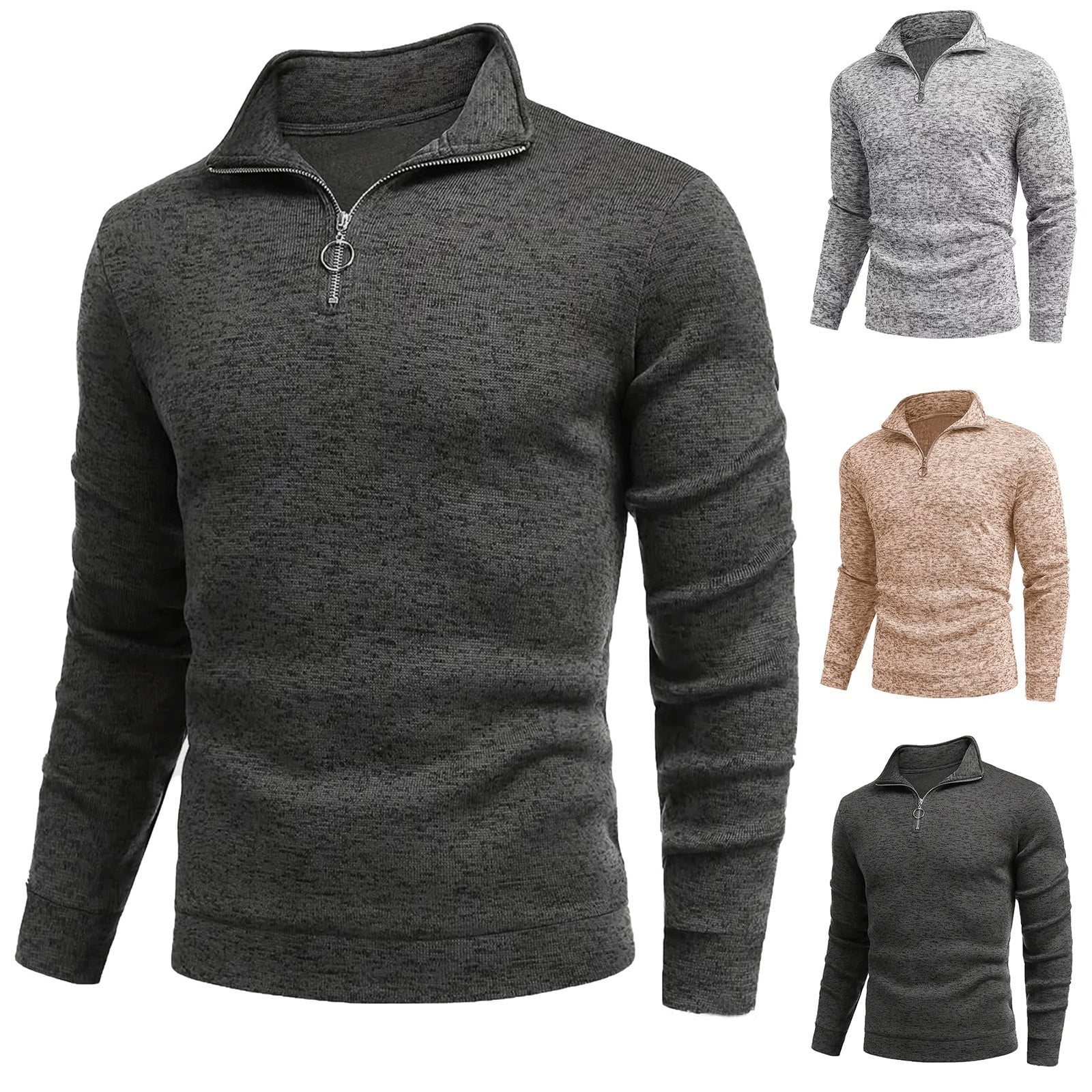 Feancey Mens Long Sleeve Polos Shirts Quarter Zip Fashion Stand Collar ...