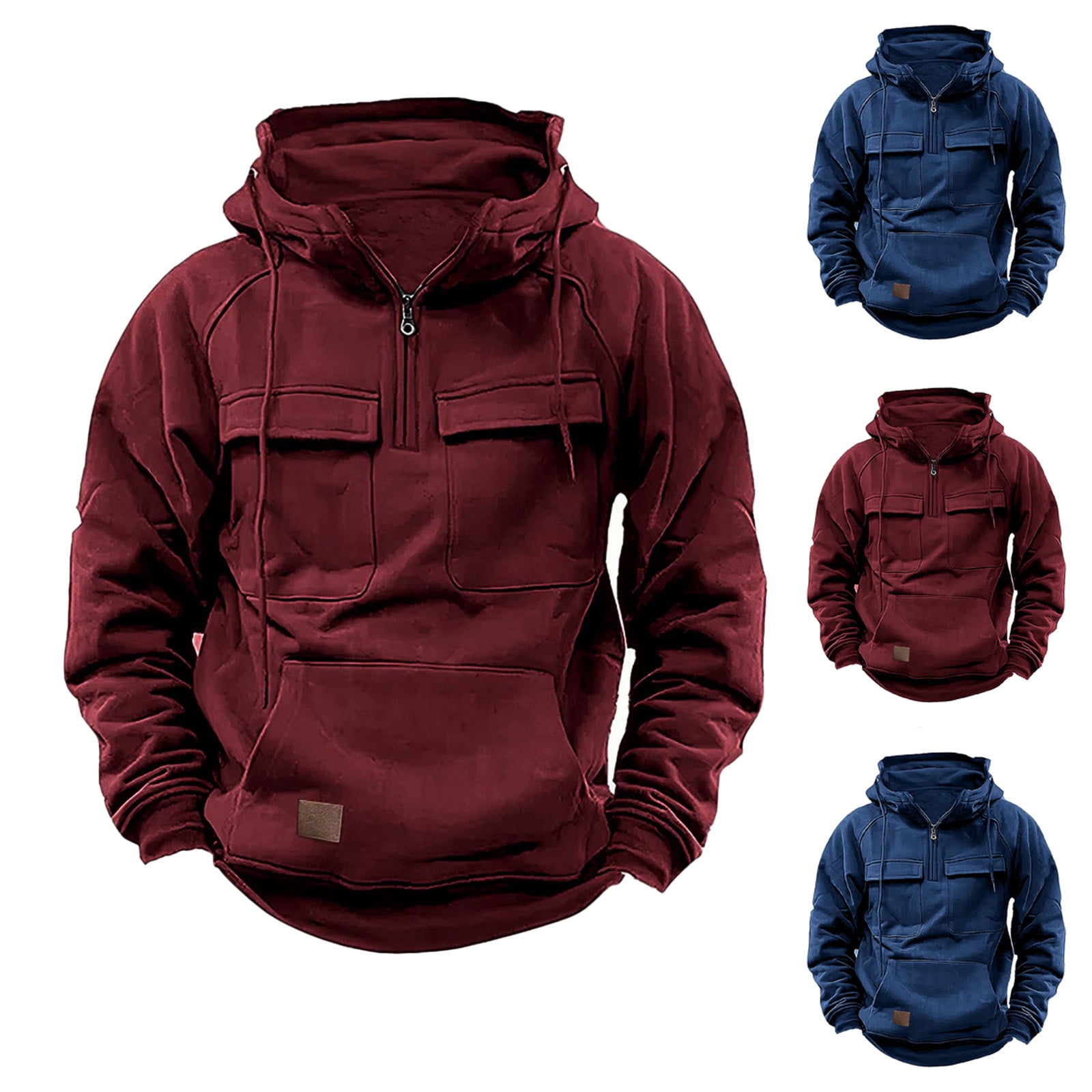 Feancey Mens Tactical Hoodies 1/4 Zip Up Pullover Multi Pocket Fashion ...