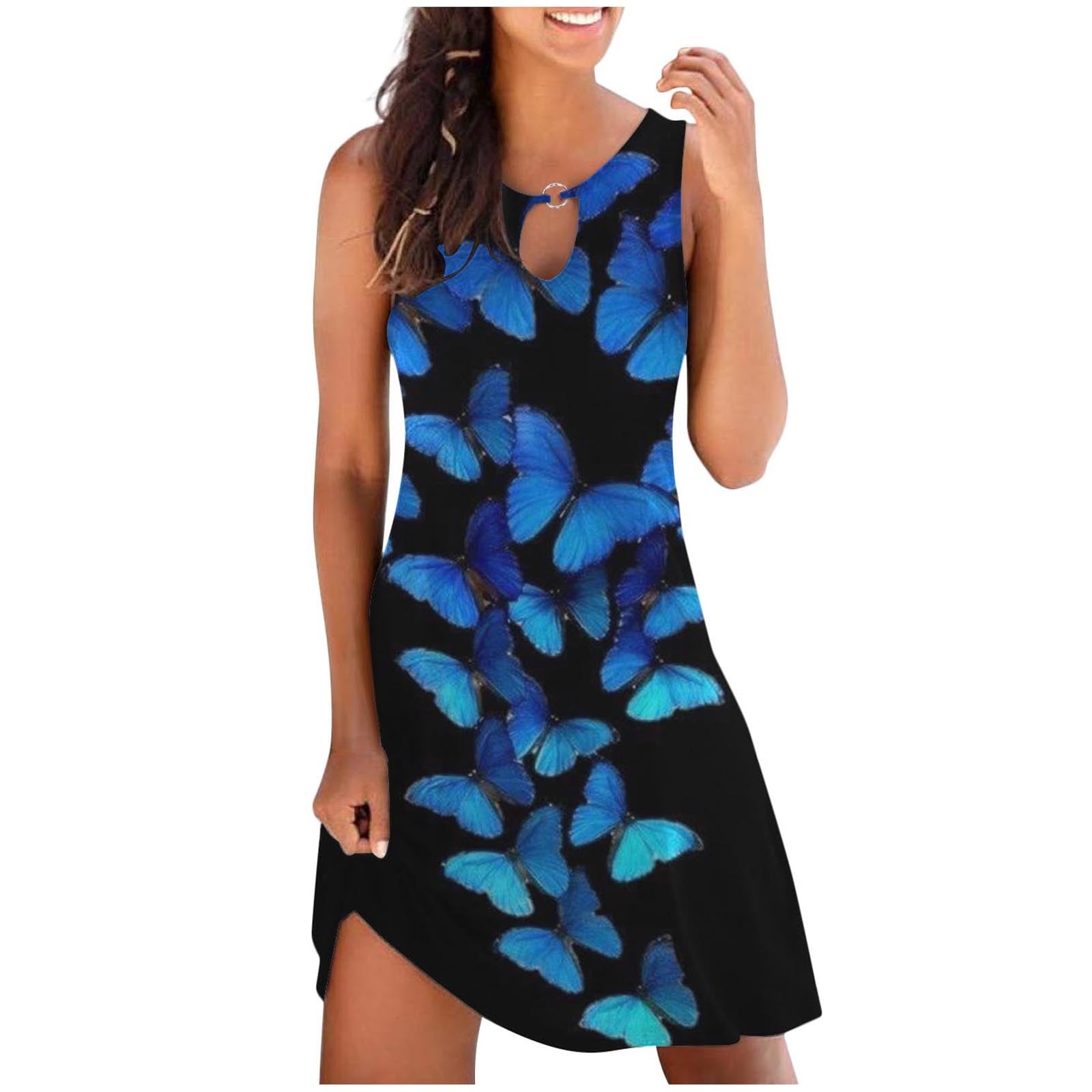 Feancey Mini Tank Dresses For Women 2024 Womens Sleeveless Sundresses Trendy Floral Print