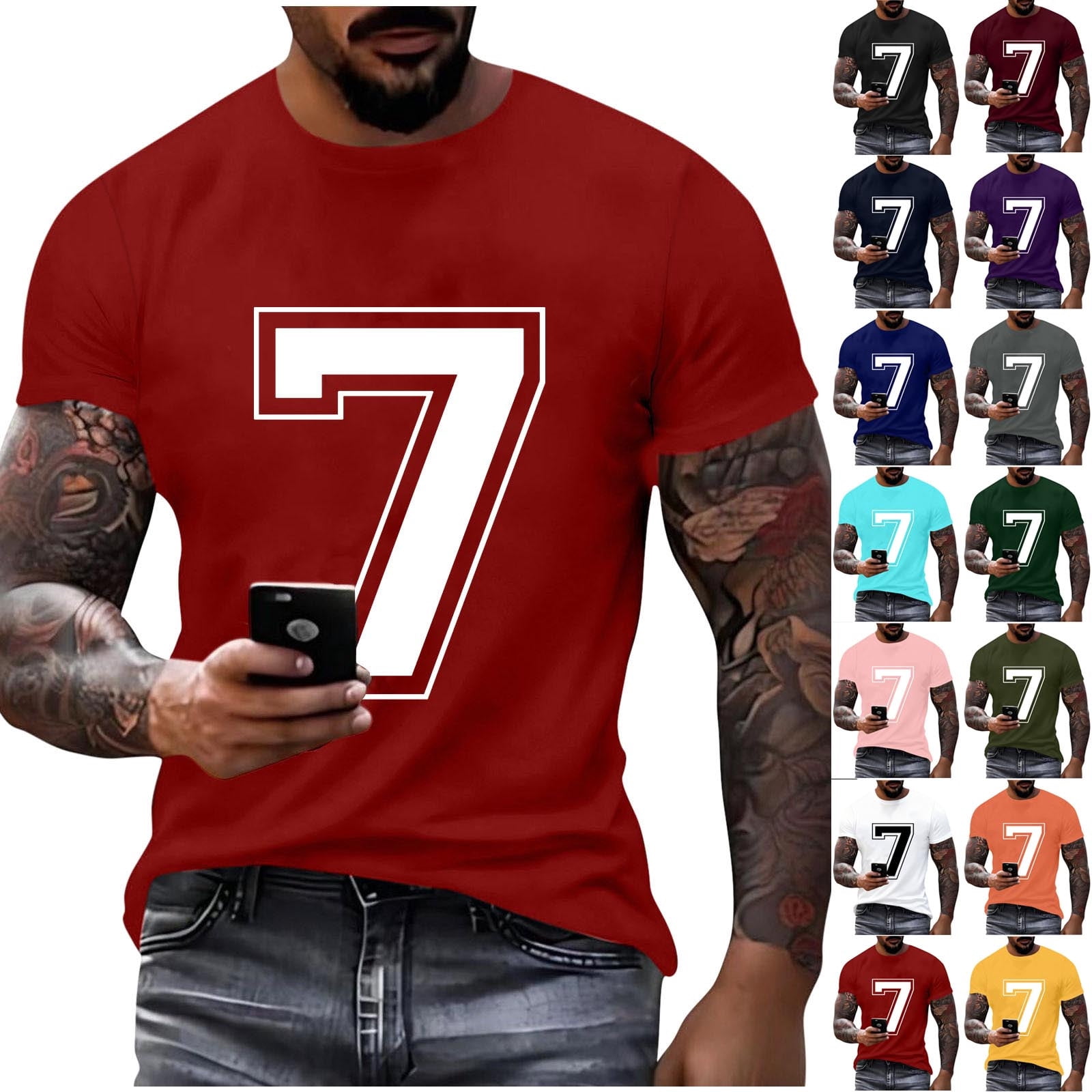 Feancey Number 7 T-Shirt Unisex Short Sleeve Varsity Shirt Sports Team ...