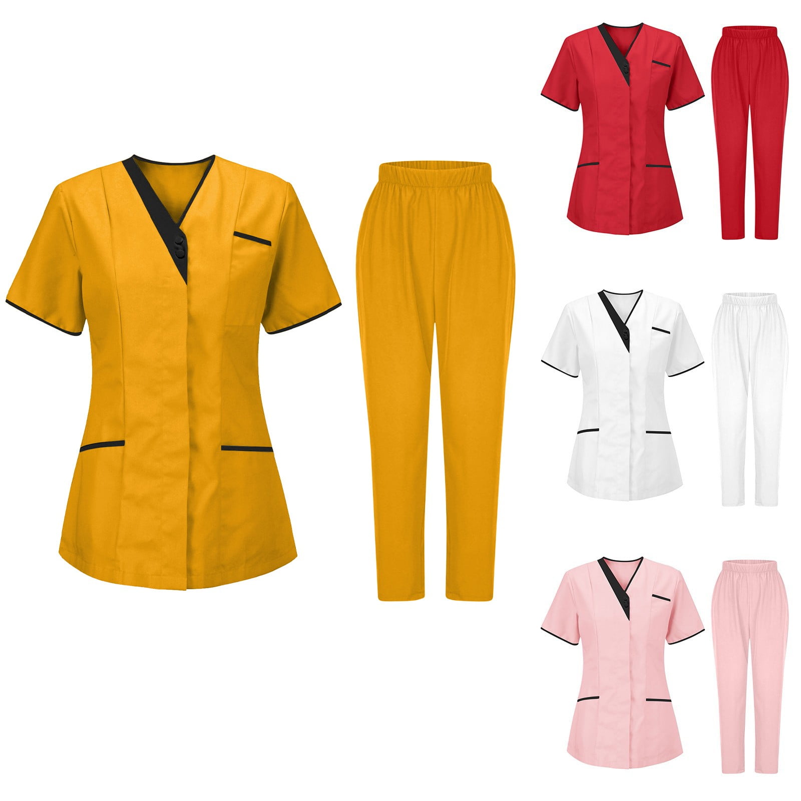 Feancey Nurse Scrub Sets for Women Medical Uniforms Casual V Neck Short ...