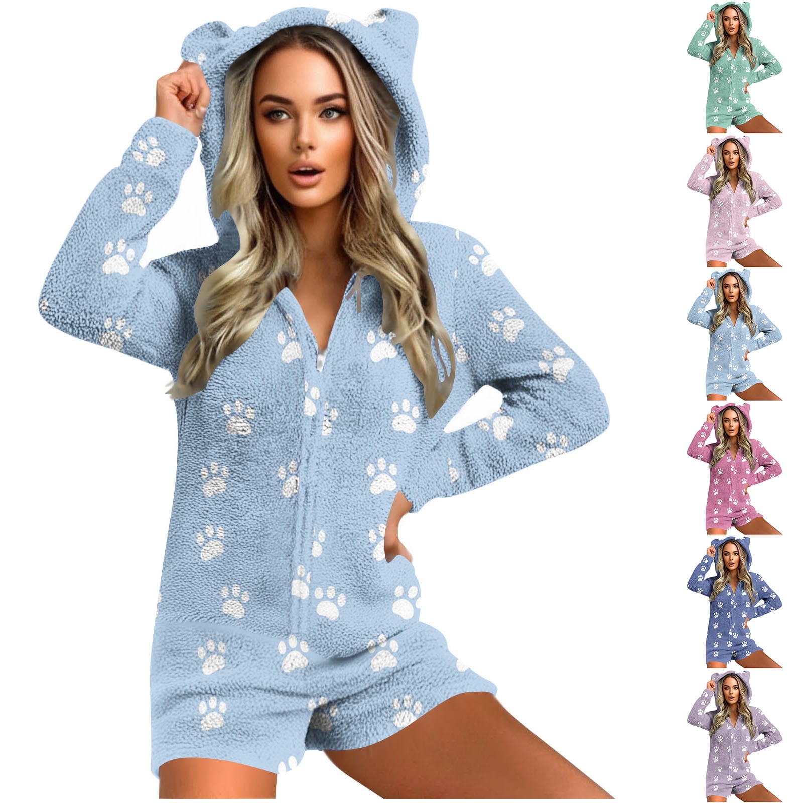 Feancey One Piece Pjs for Women Fleece Short Rompers Winter Sherpa ...