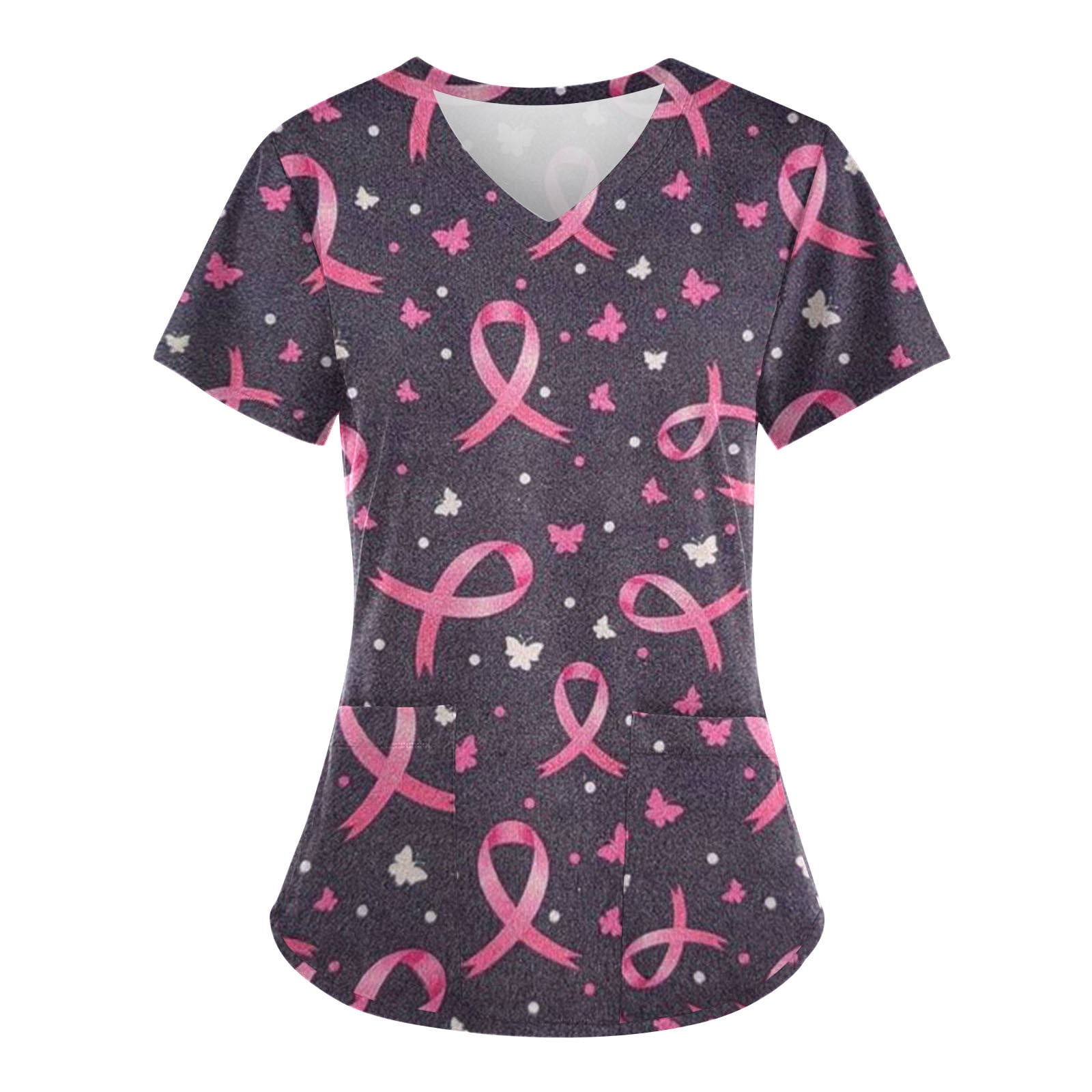 Feancey Pink Ribbon Scrub Tops Women Breast Cancer Awarness Scrubs ...