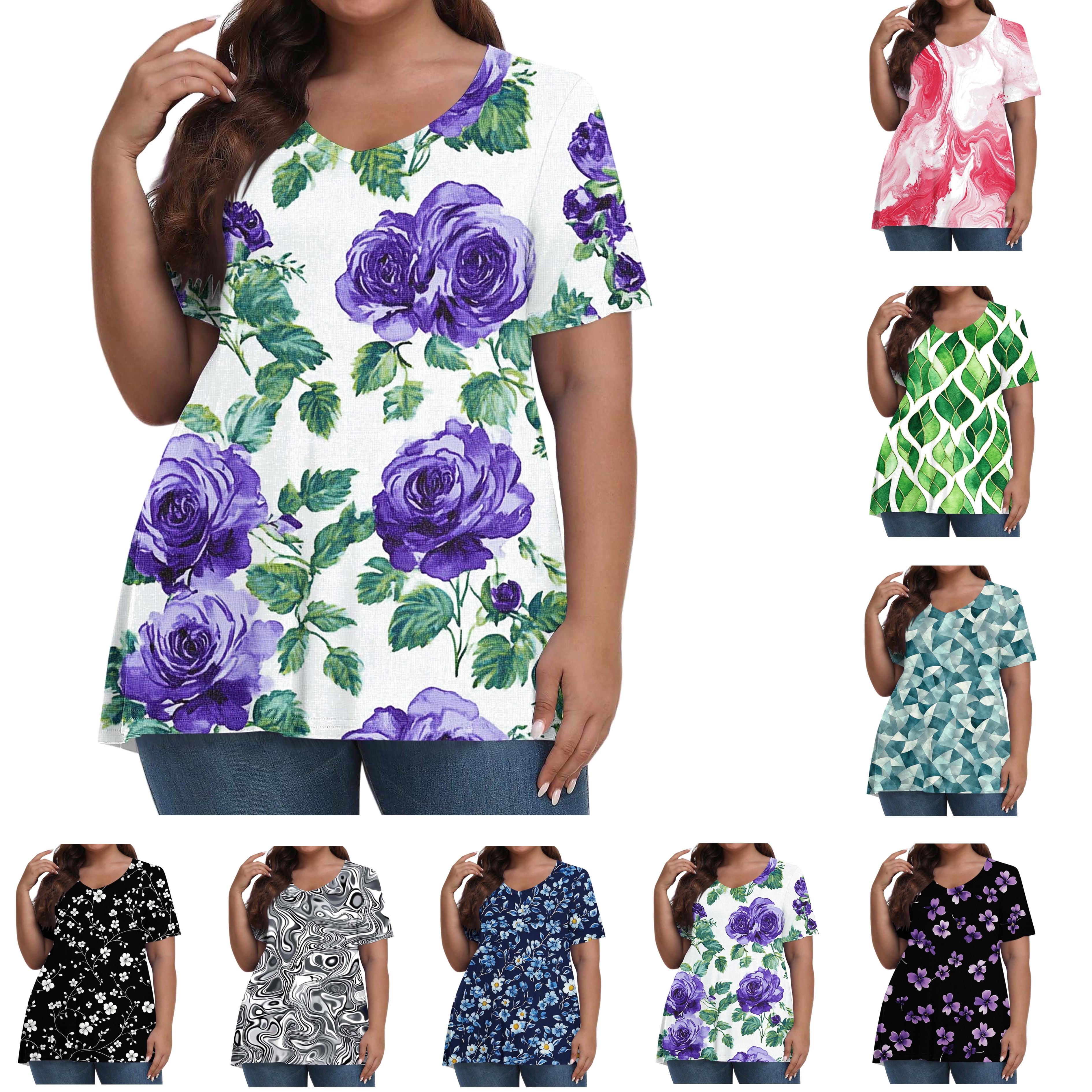 Feancey Plus Size Blouse for Women Dressy Trendy Marble Print Tunic ...