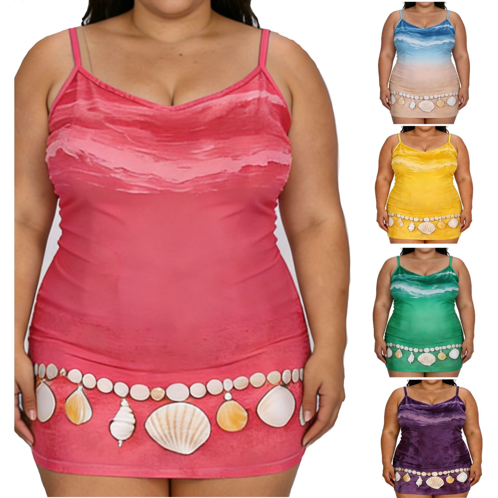 Feancey Plus Size Cami Dresses for Women Stretch Spaghetti Strap Mini ...