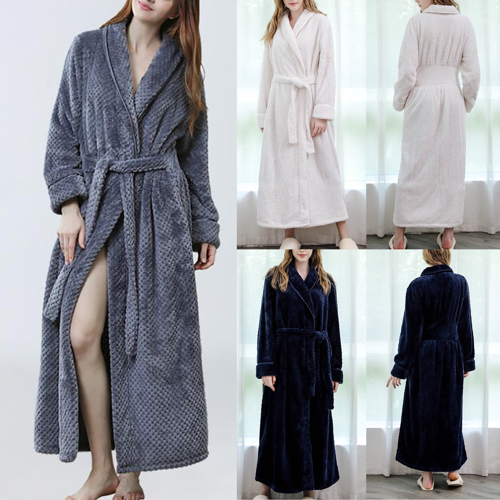 Feancey Plush Robe Men and Women Long Fleece Bathrobe Soft Warm Flannel ...