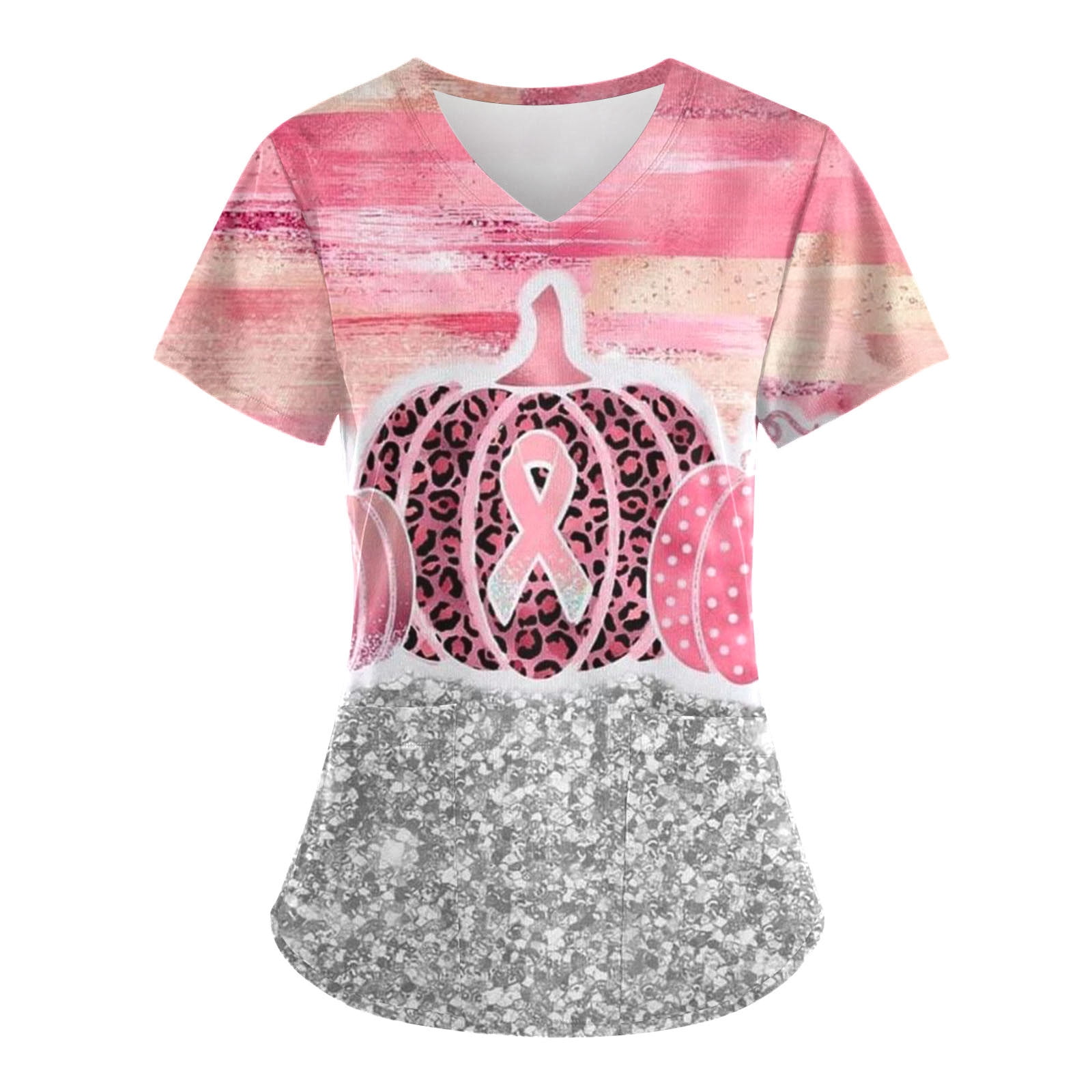 Feancey Printed Scrub Tops Women Breast Cancer Awareness Nursing Scrubs ...