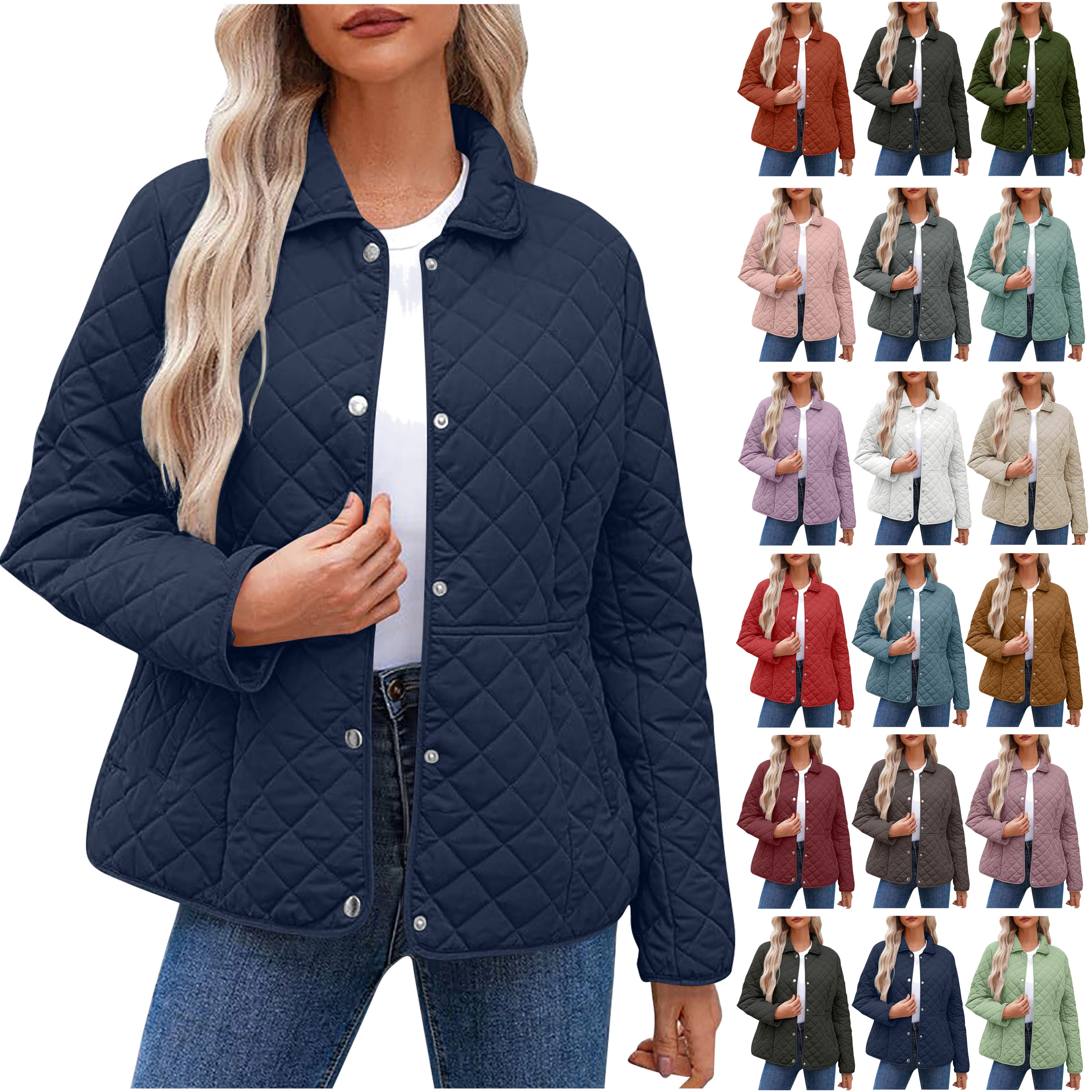 Feancey Quilted Jackets for Women Plus Size Casual Puffer Jacket ...