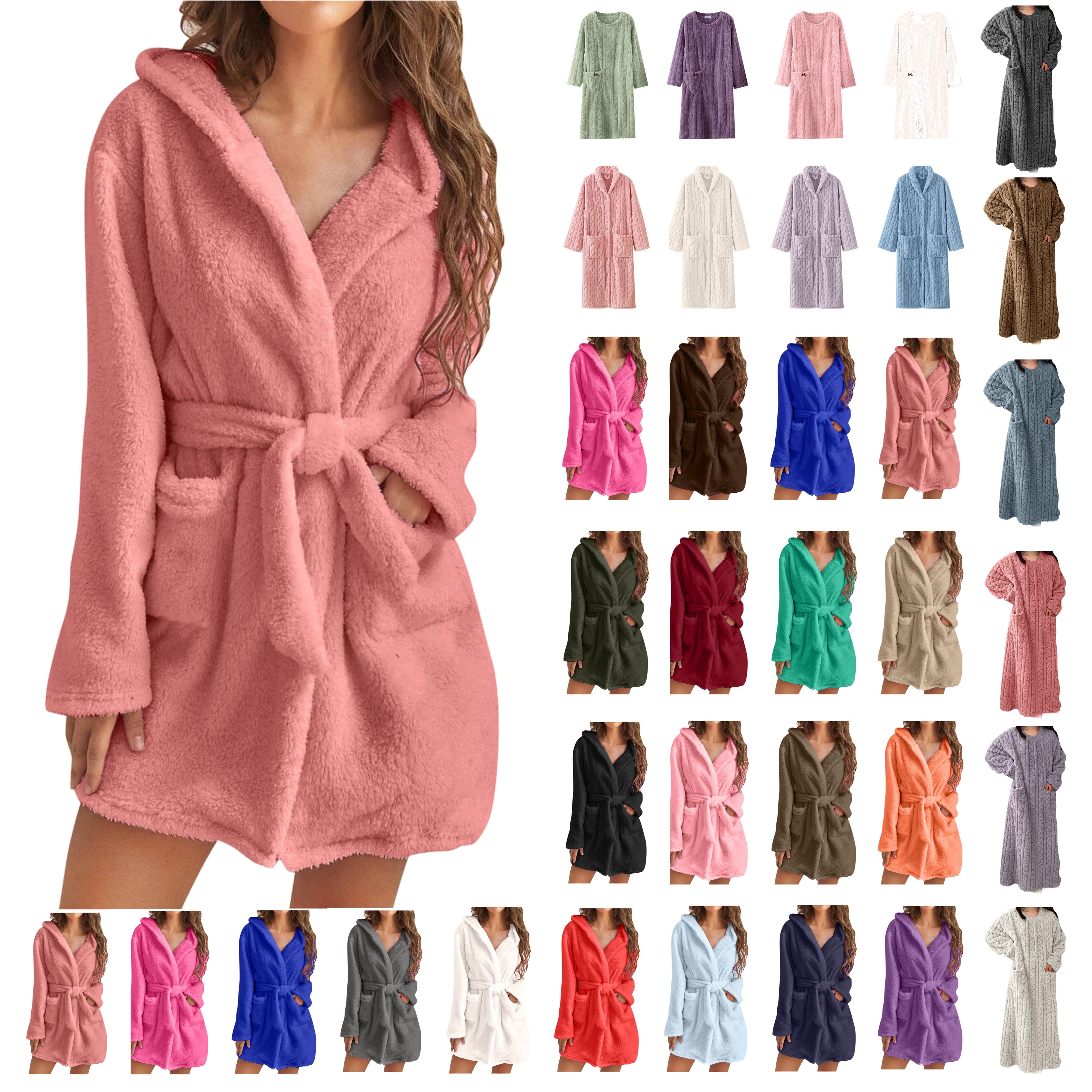 Feancey Sales Today Clearance Women's Fleece Hooded Robe Short Plush ...