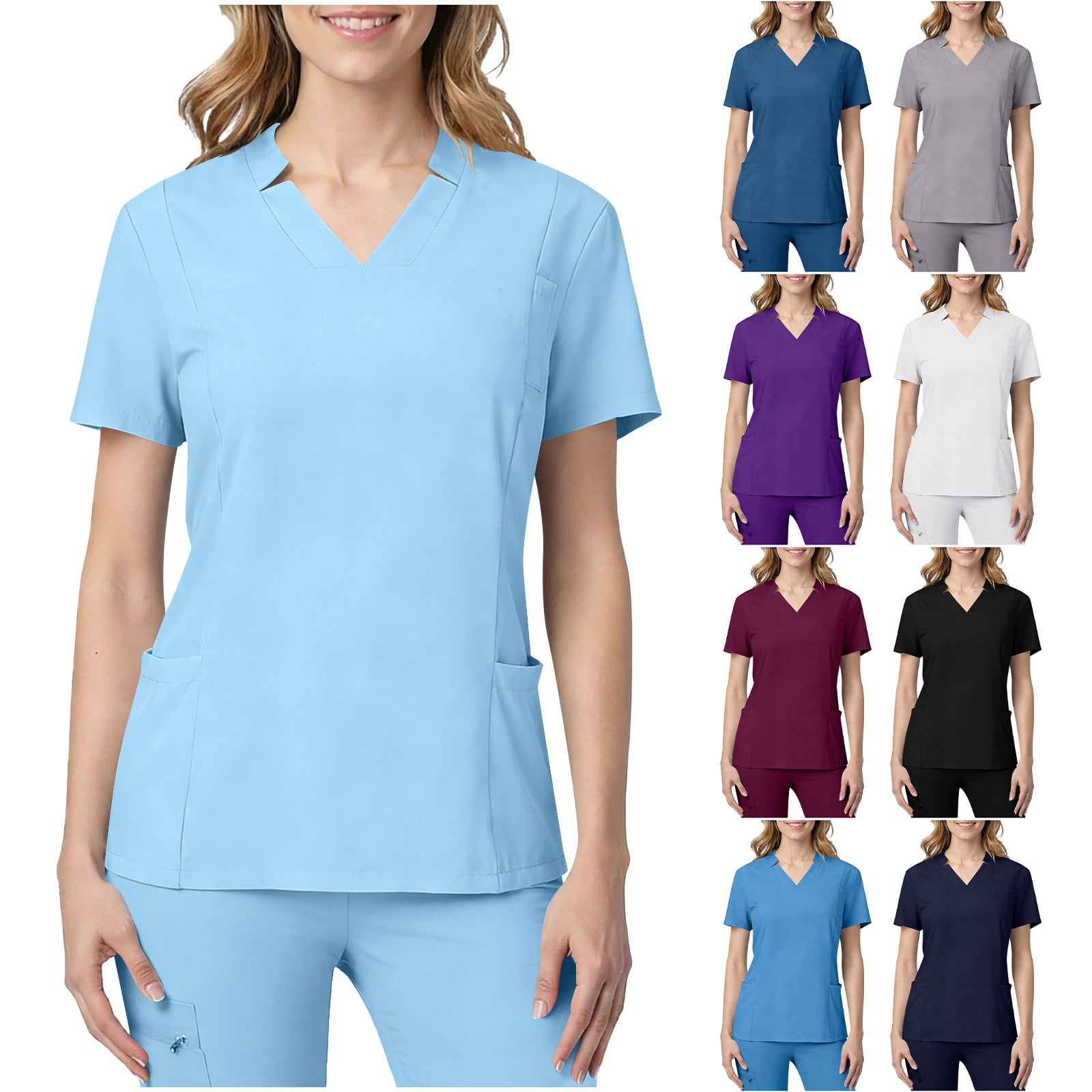 Feancey Scrub Tops Womens Notch Collar Scrubs Lightweight Stretchy ...