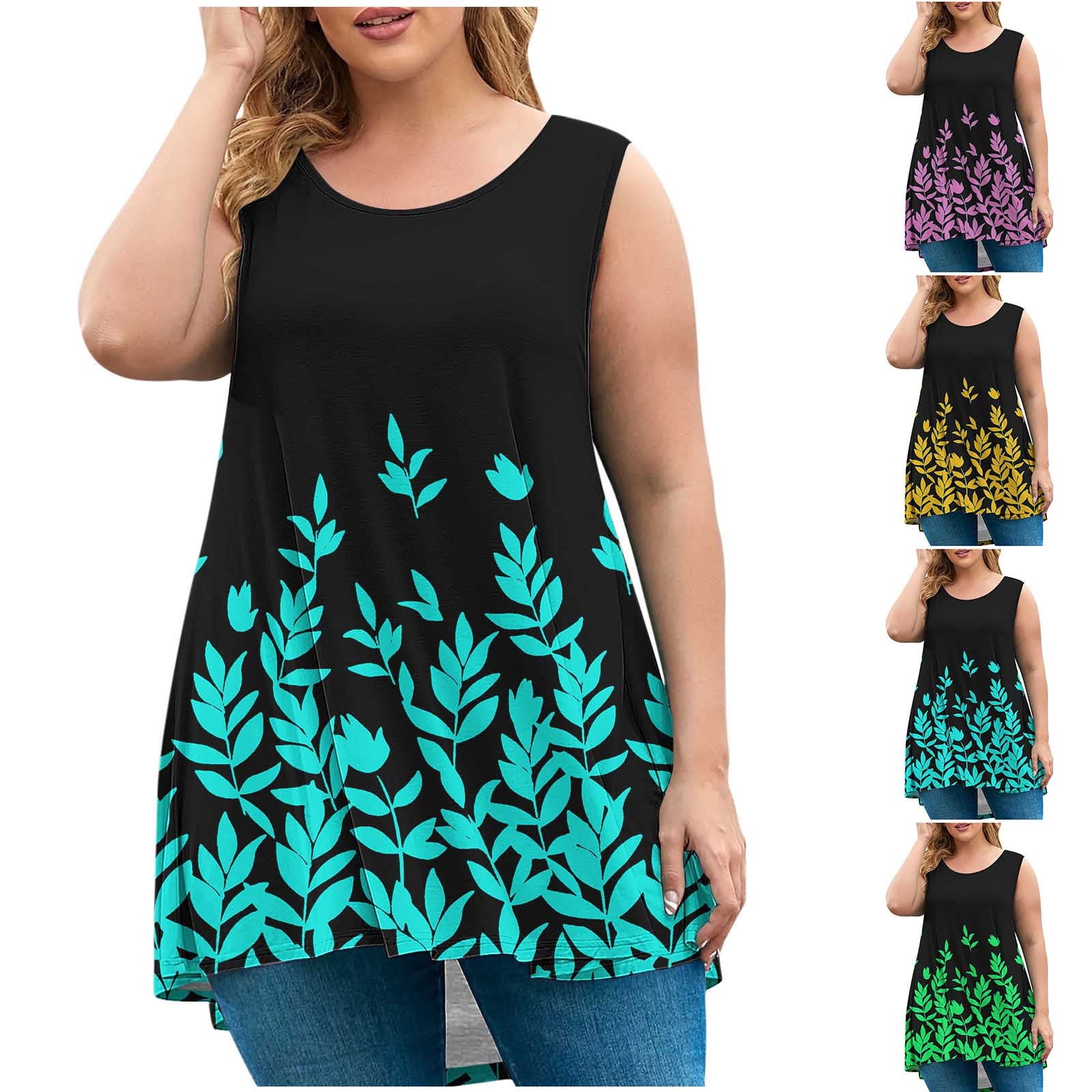 Feancey Sleeveless Tunic Tops for Women Plus Size Casual Floral Tank ...