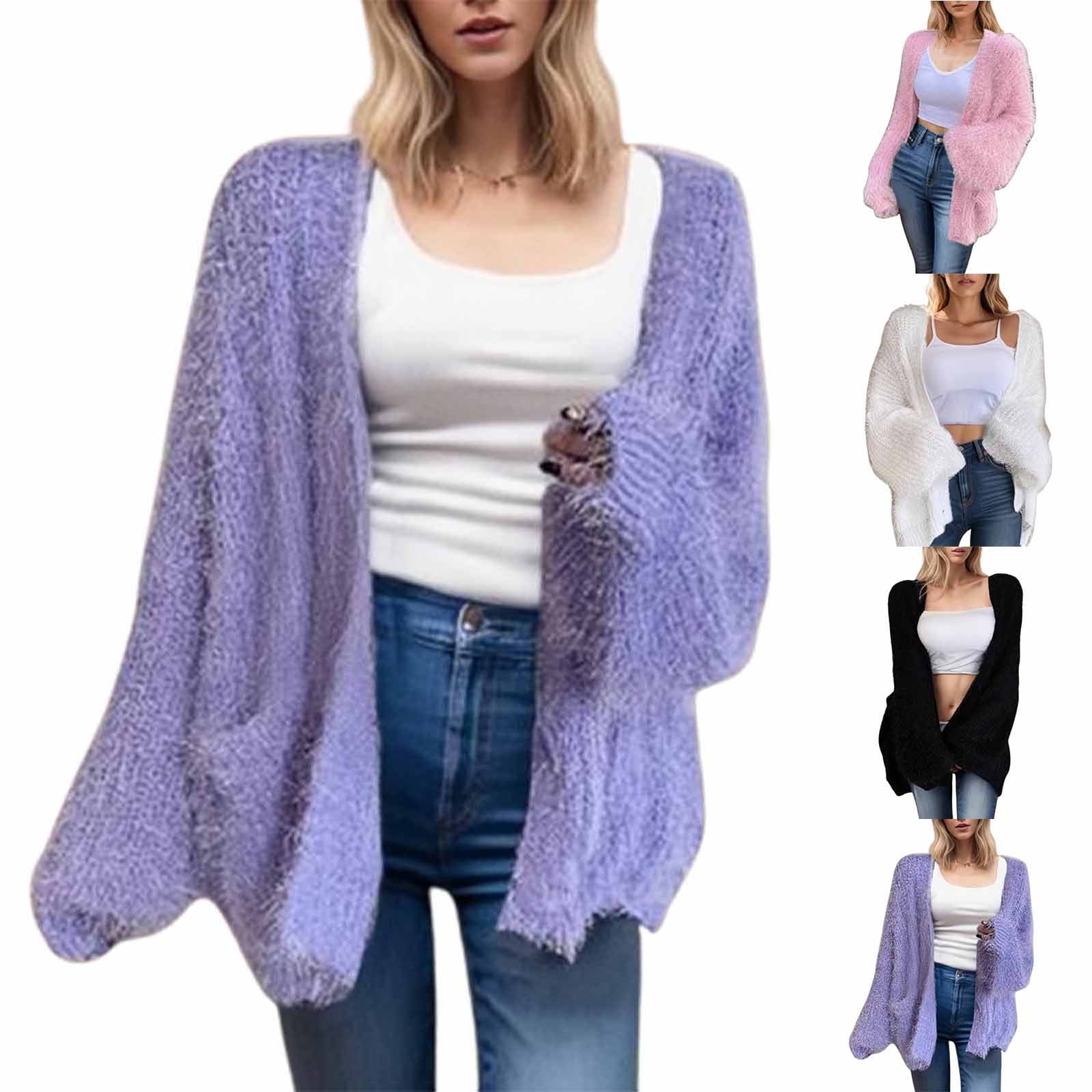 Feancey Soft Fuzzy Cardigan Sweaters for Women Fashion Furry Knitted ...