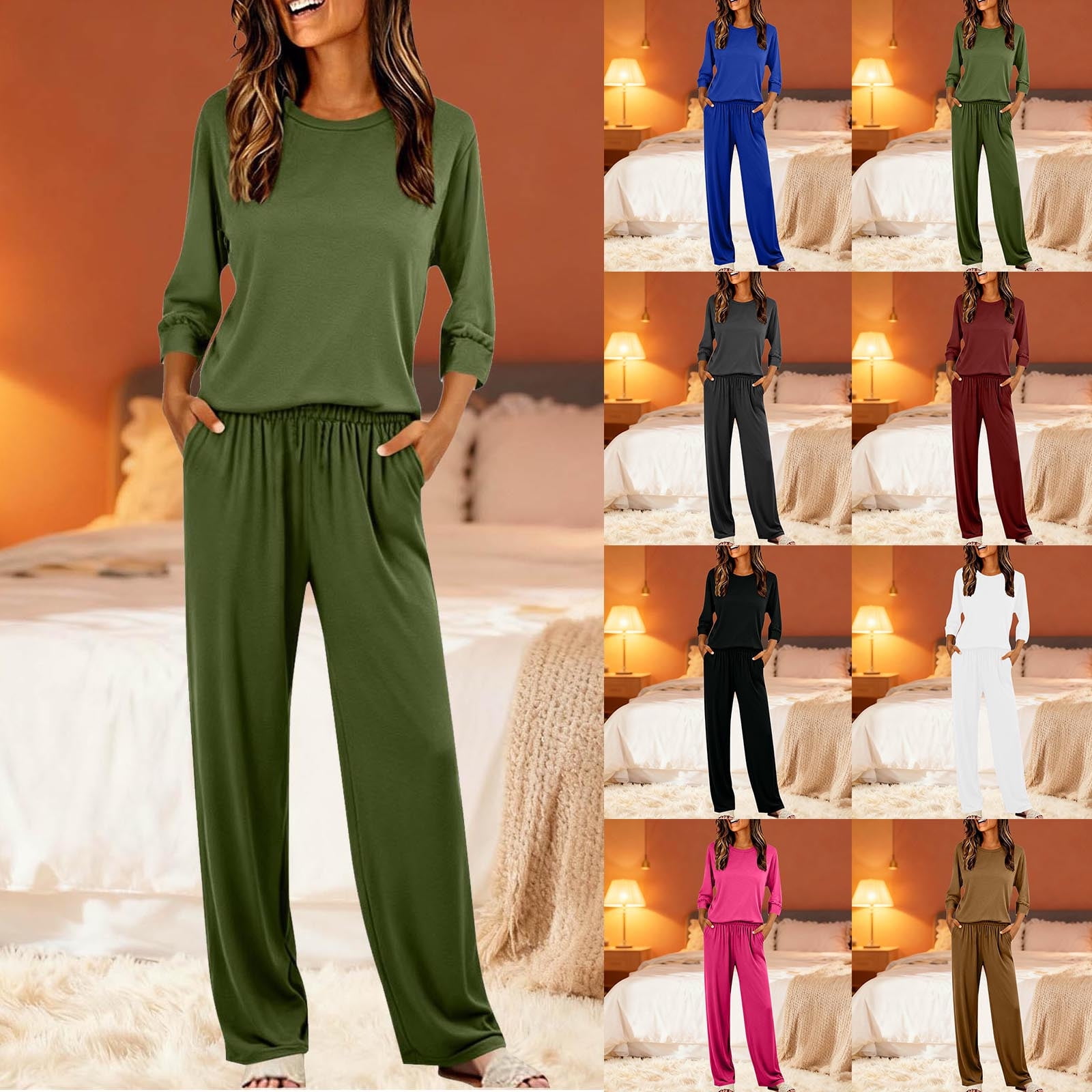 Feancey Soft Lounge Sets for Women 2 Piece Pajama Set 3/4 Sleeve Tops ...