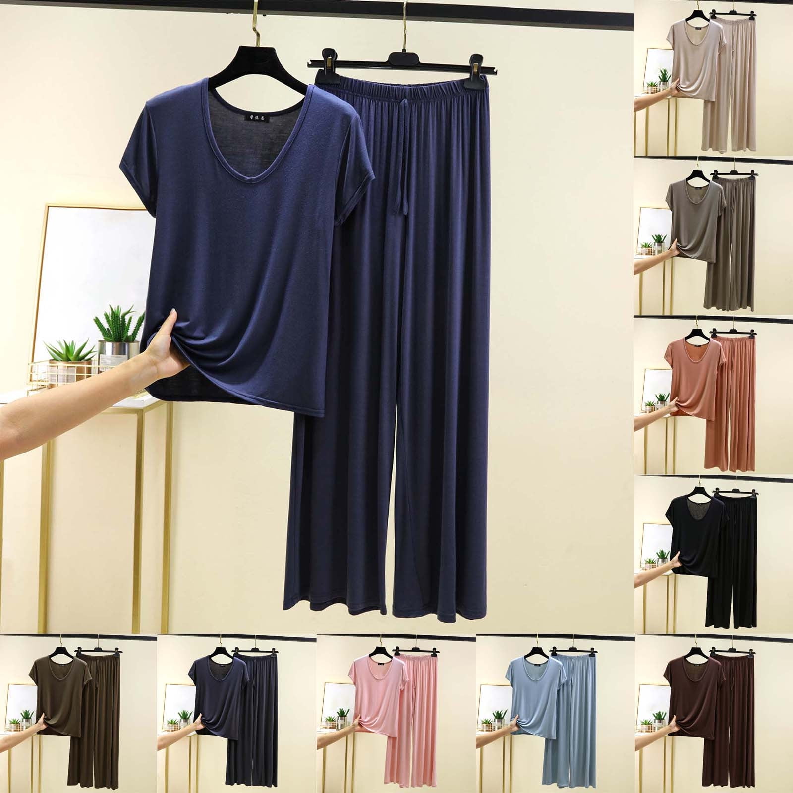 Feancey Soft Pajama Sets for Women 2 Piece Lounge Outfits Summer Short ...