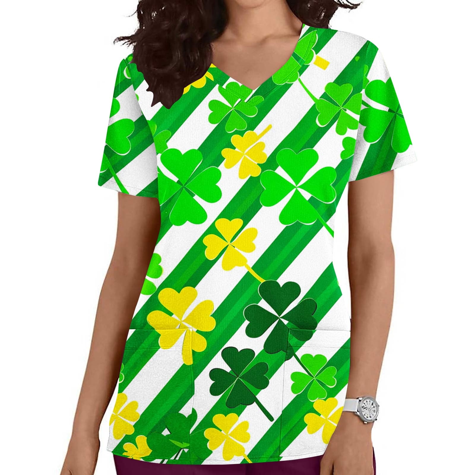Feancey Stretch Scrubs Womens Tops 2025 St Patrick's Day Shamrock Print ...