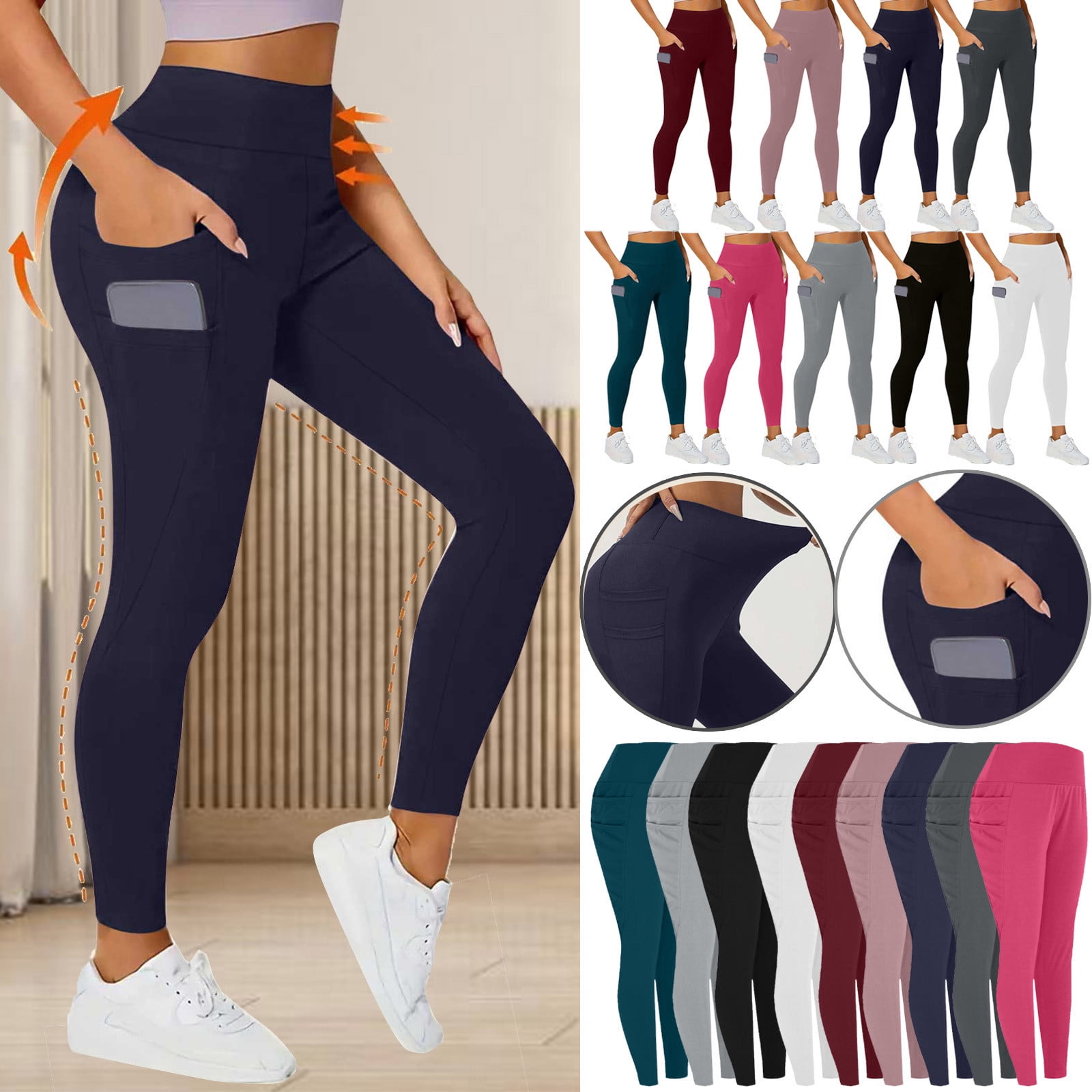 Feancey Stretchy Leggings for Women Butt Lift High Waisted Yoga Pants ...
