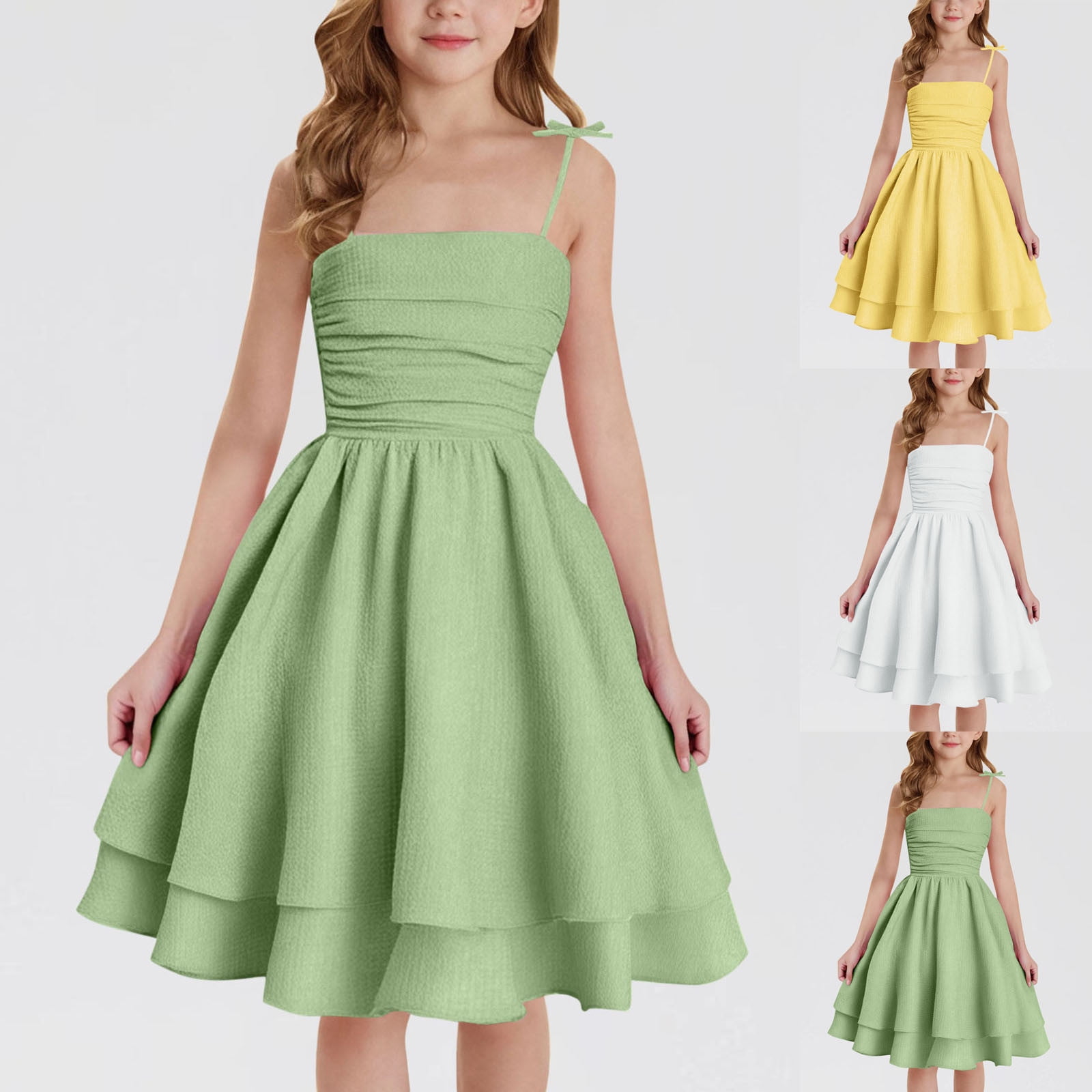 Feancey Summer Dresses for Girls Smocked Casual Adjustable Strap A-Line ...