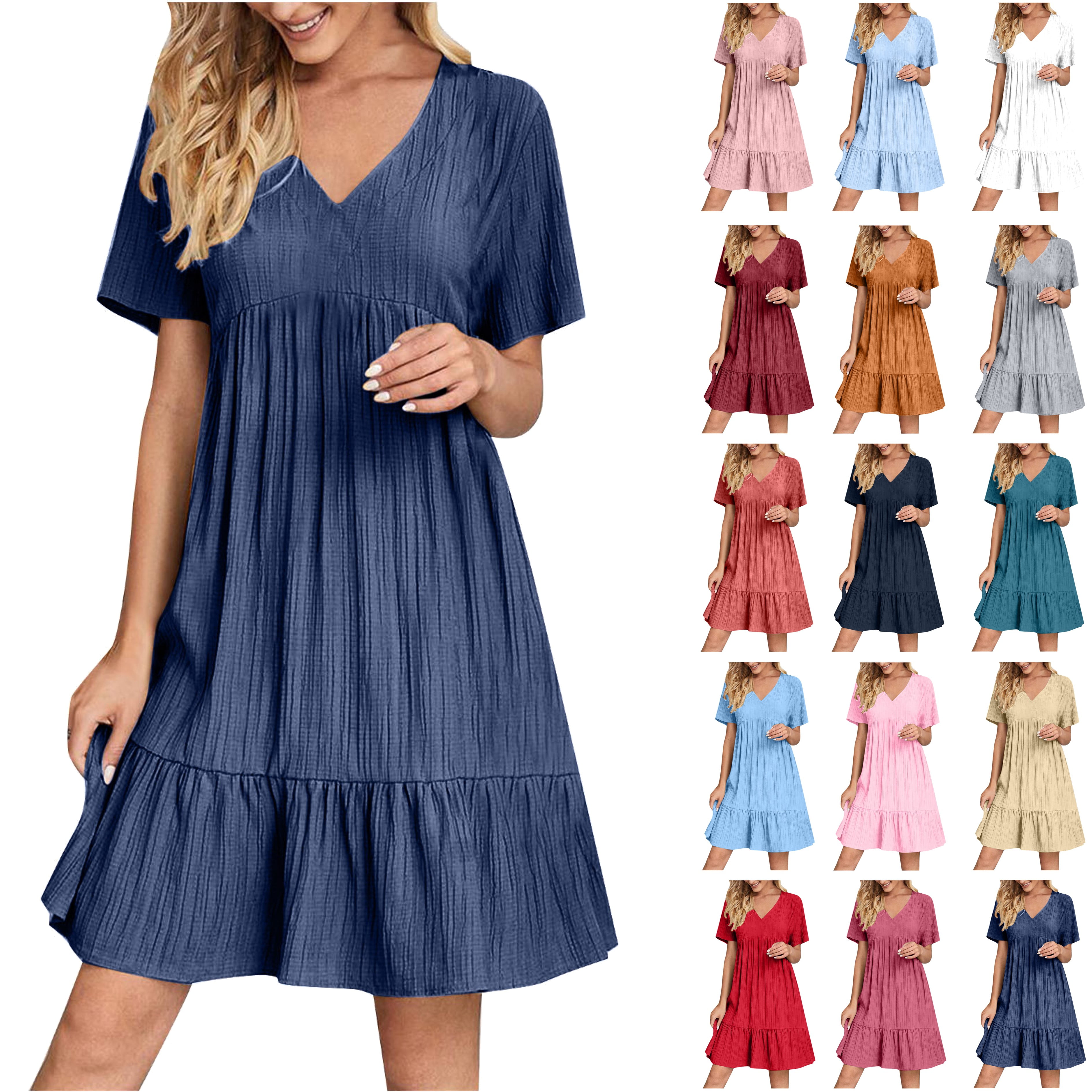 Feancey Summer Dresses for Women 2025 Vacation Short Sleeve v Neck Mini ...