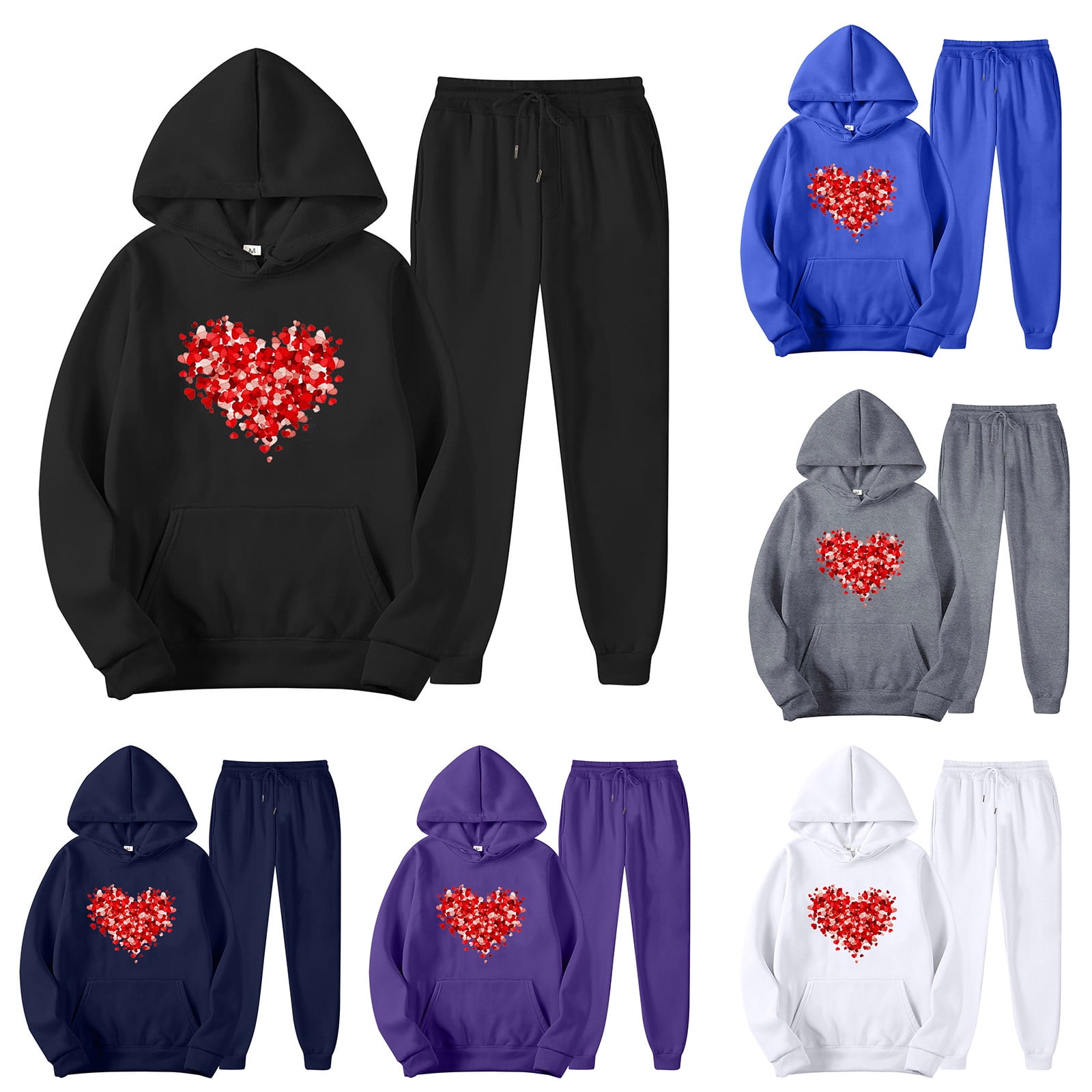 Feancey Sweatsuits for Women Set Cute Heart Print Oversized Hoodie Sets ...