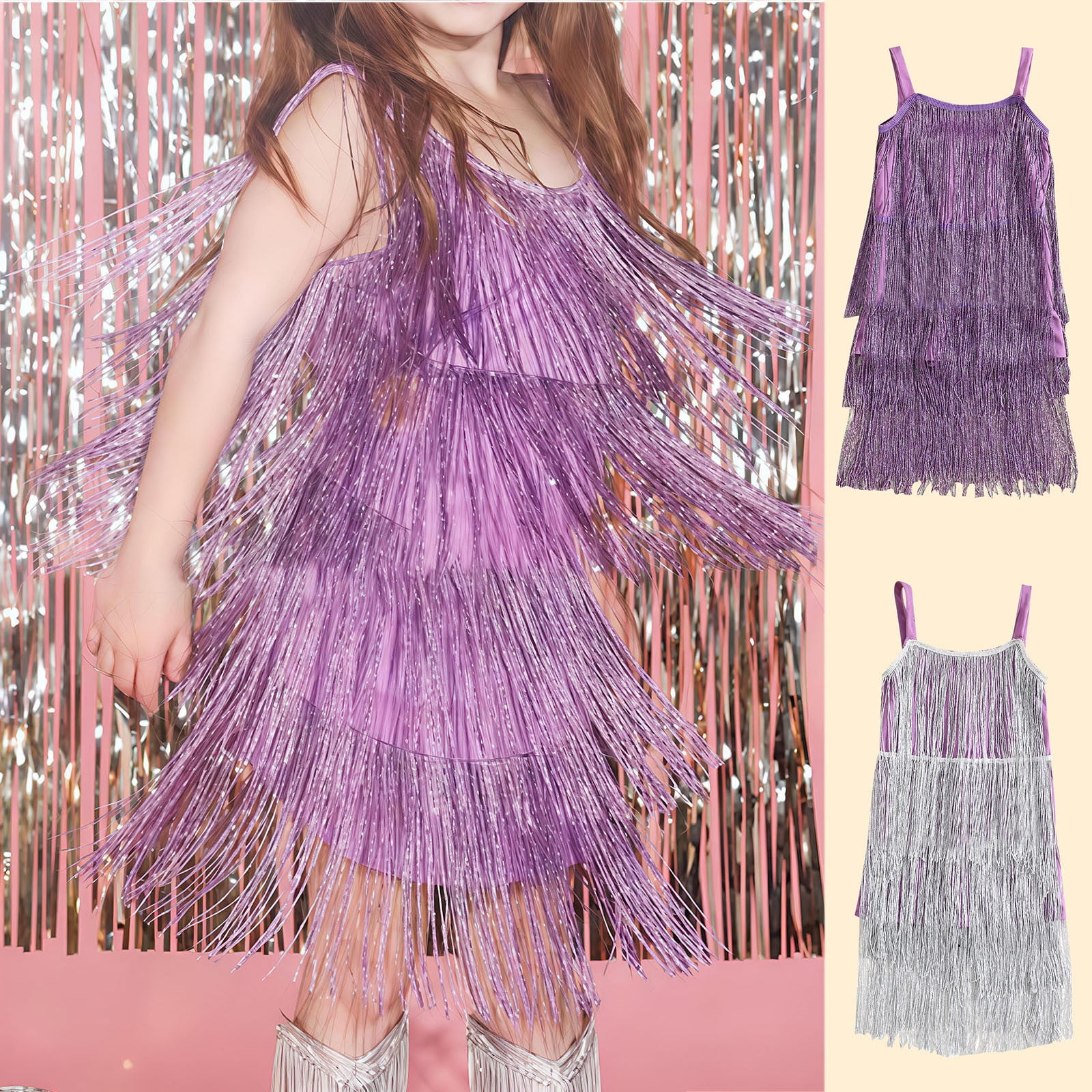 Feancey Tassel Dress for Girls Latin Dance Dresses Sleeveless Flowy ...