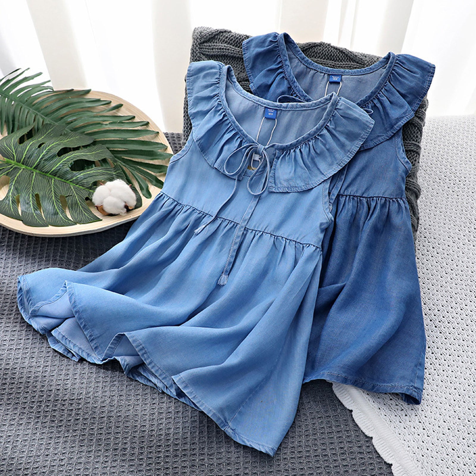 Feancey Toddler Girls Denim Dress Summer Ruffle Sleeveless Jean Dresses ...
