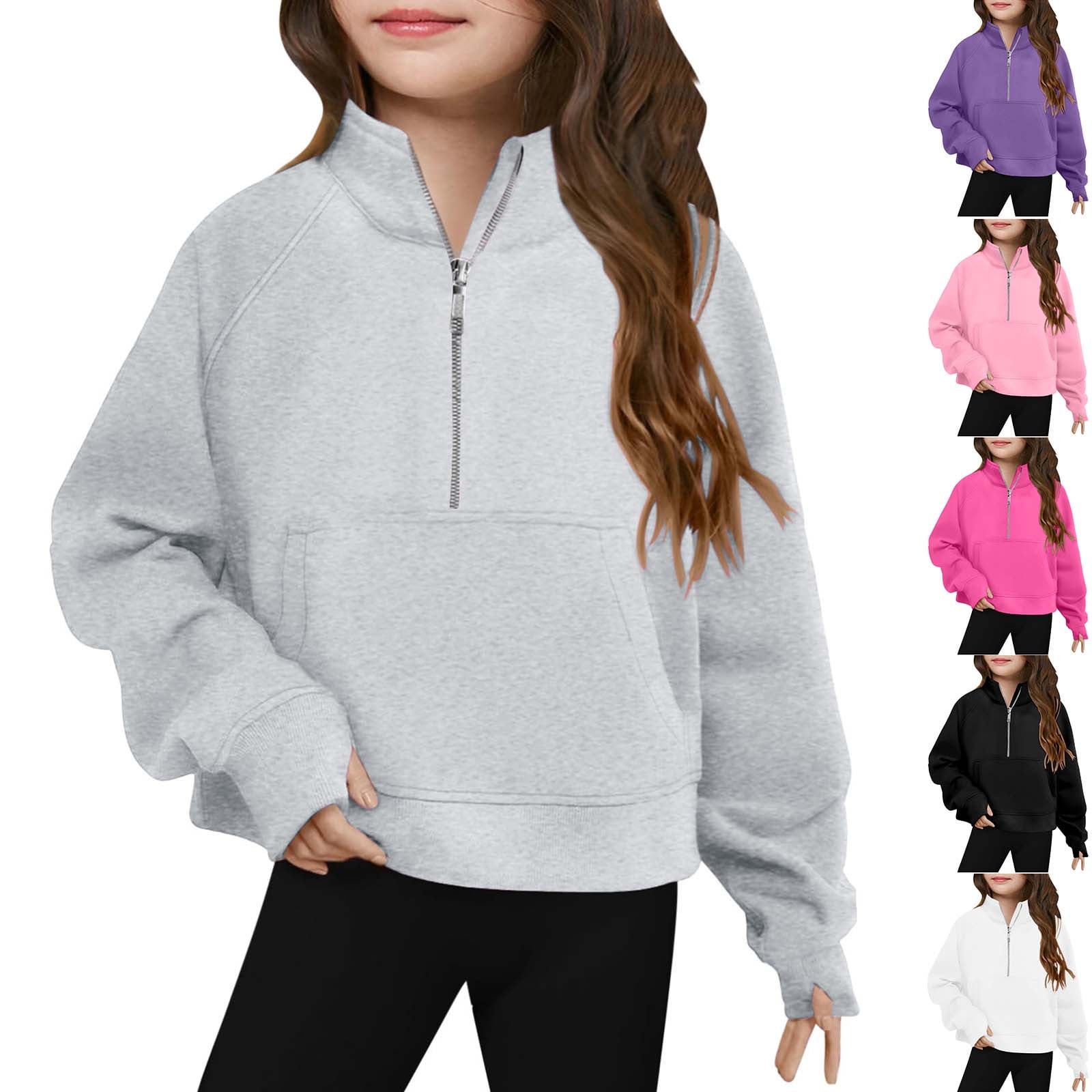 Feancey Toddler Girls Quarter Zip Sweatshirt Long Sleeve Stand Collar ...
