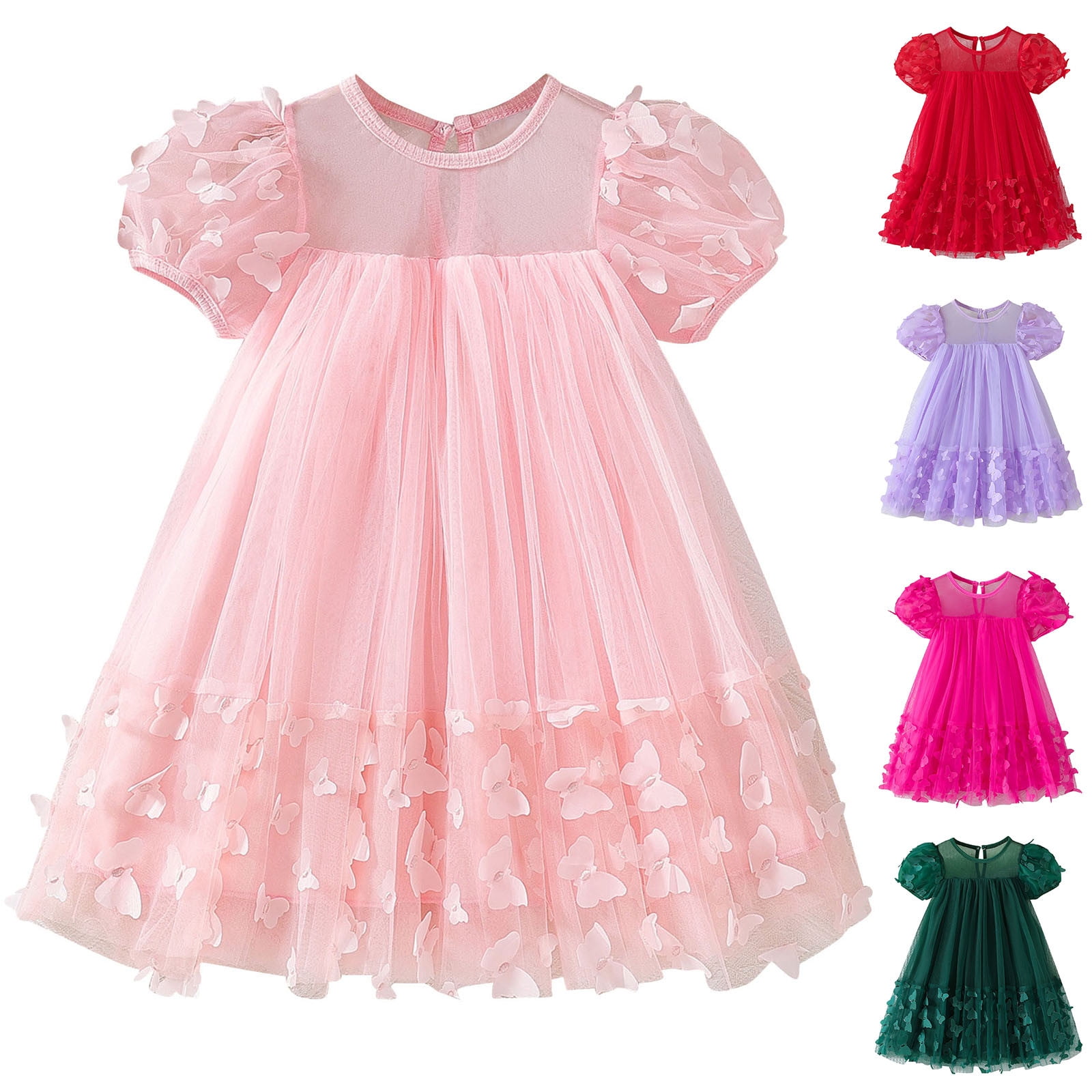 Feancey Toddler Girls Tutu Dress Butterfly Puff Sleeve Summer Dresses ...