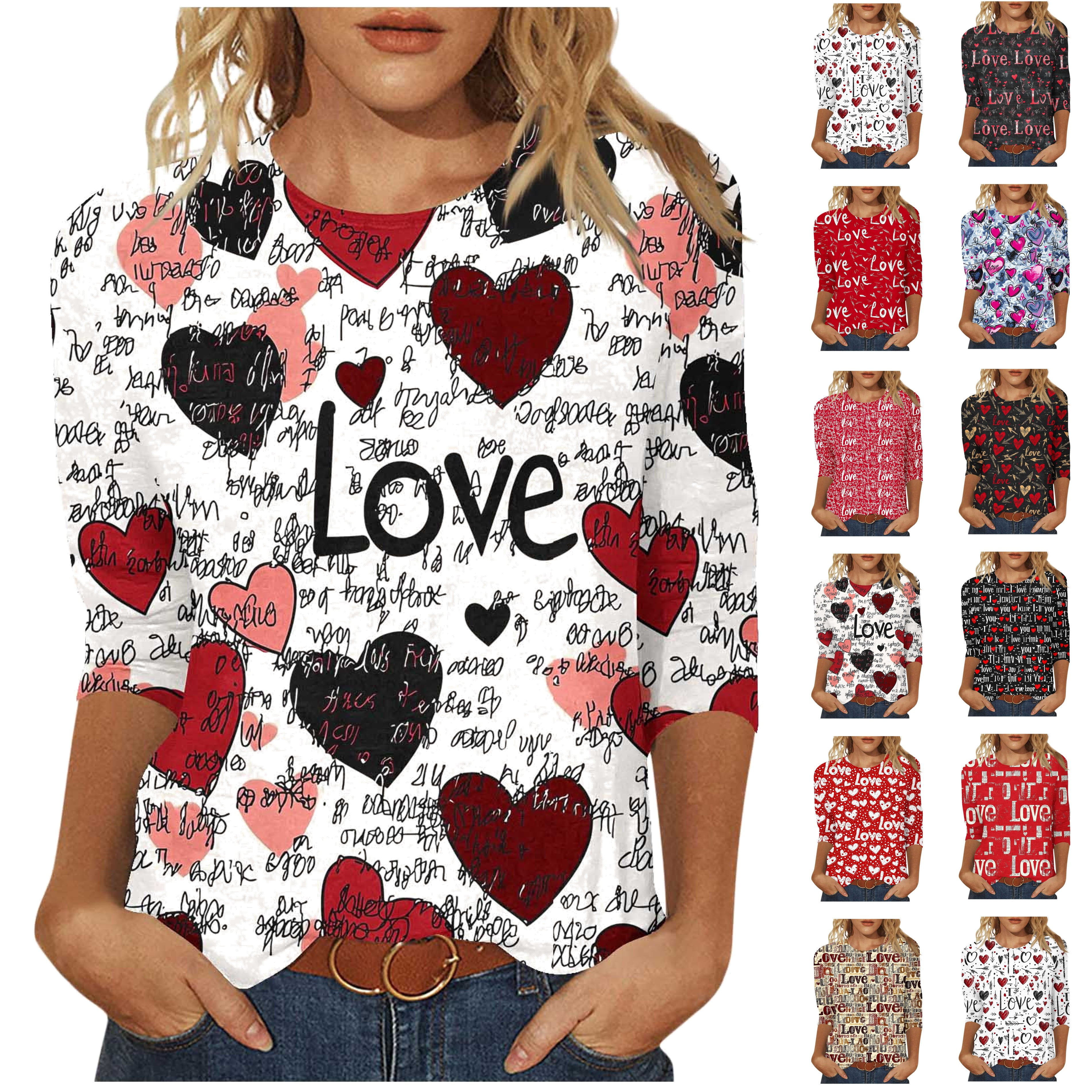 Feancey Valentines Day Women Tunic Tops 3/4 Sleeve Plus Size Blouses ...