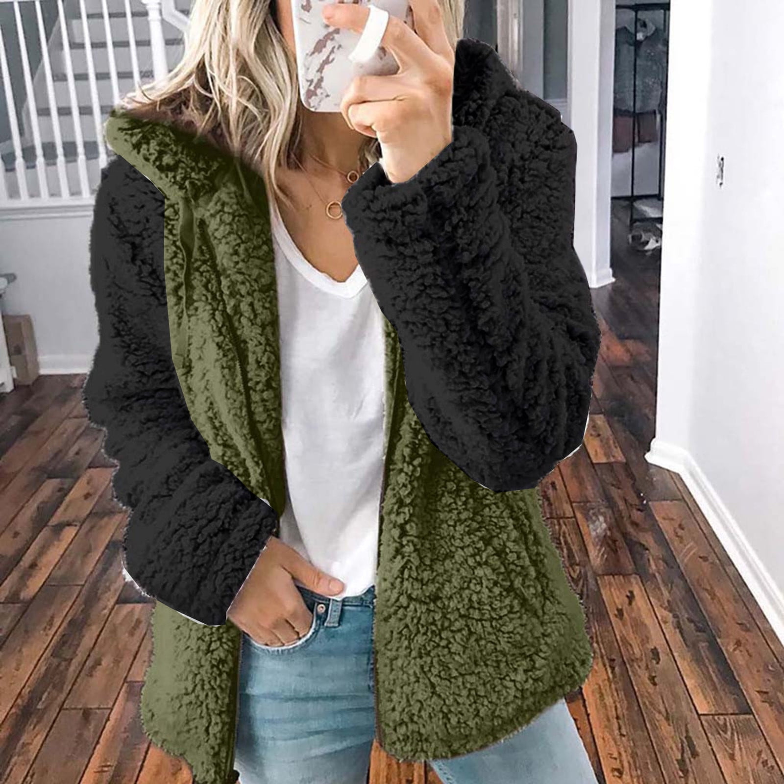 Feancey Warm Sherpa Jackets for Women,Womens 2025 Winter Fuzzy Fleece ...