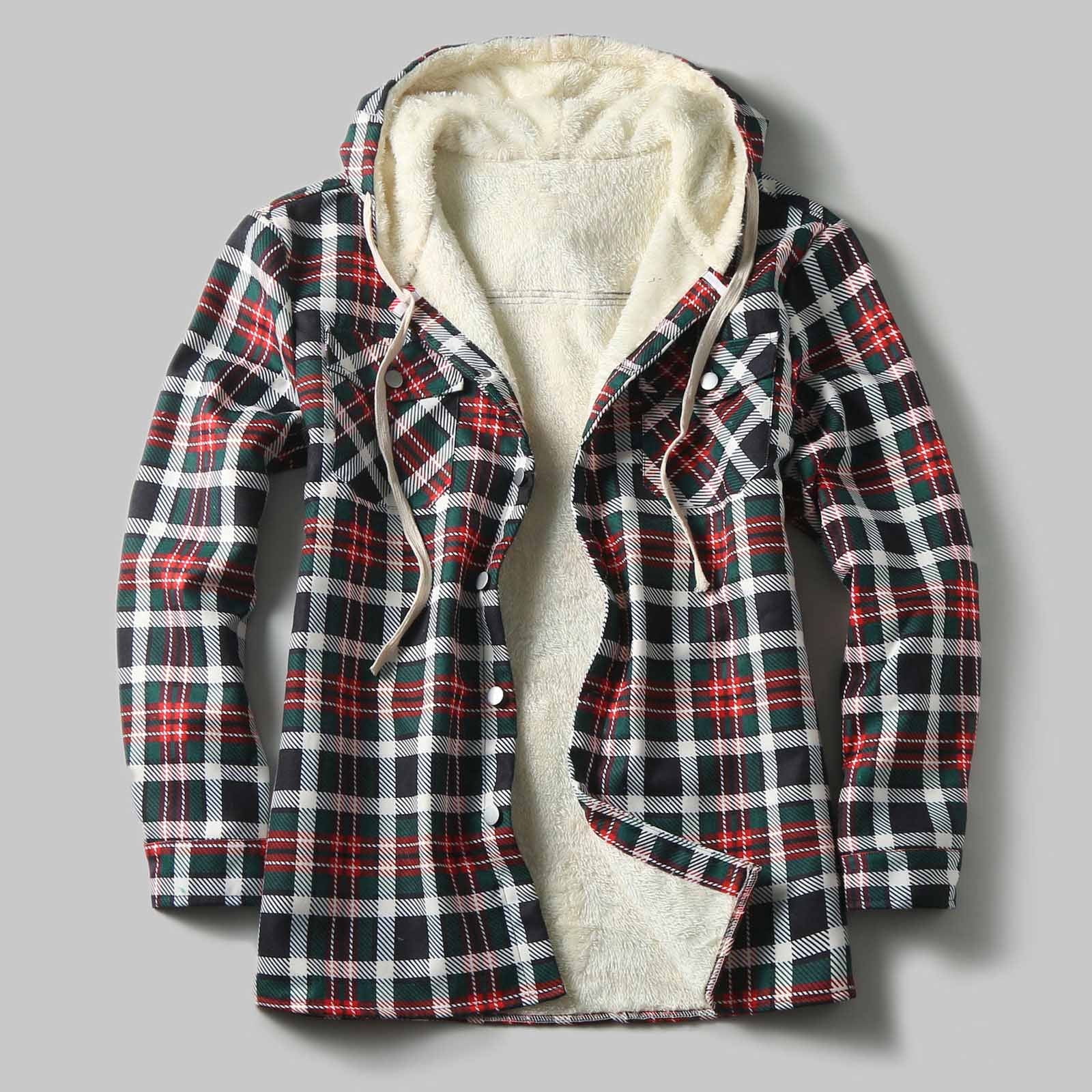 Feancey Spring Sale 2025 Men's Thermal Sherpa Lined Hooded Flannel ...
