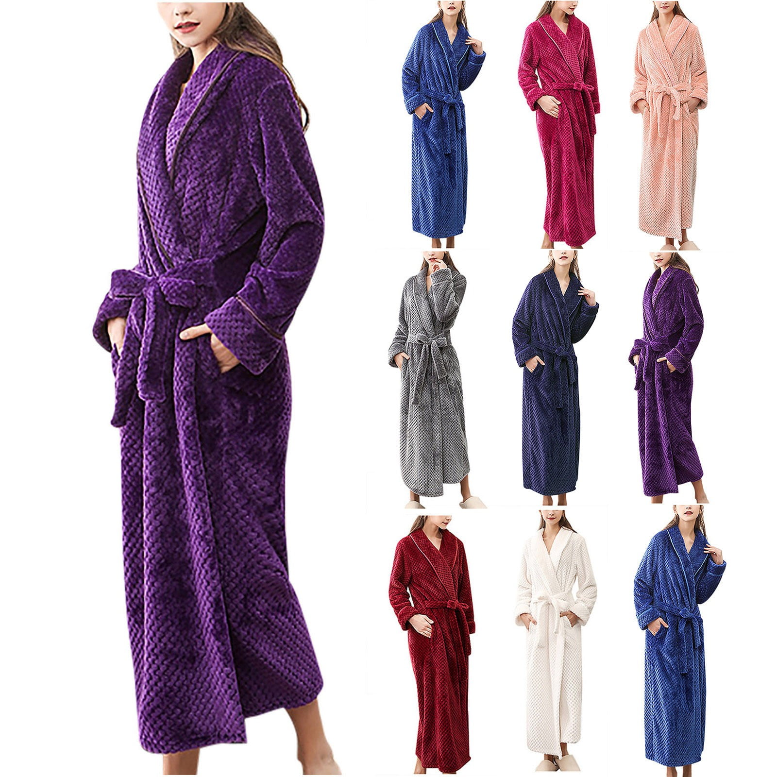 Feancey Winter Robes for Women Full Length Kimono Bathrobe Thicken Warm ...