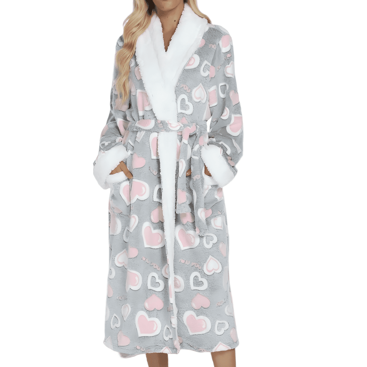 Feancey Winter Robes for Women Long Fuzzy Fleece Bathrobe Cute Heart ...