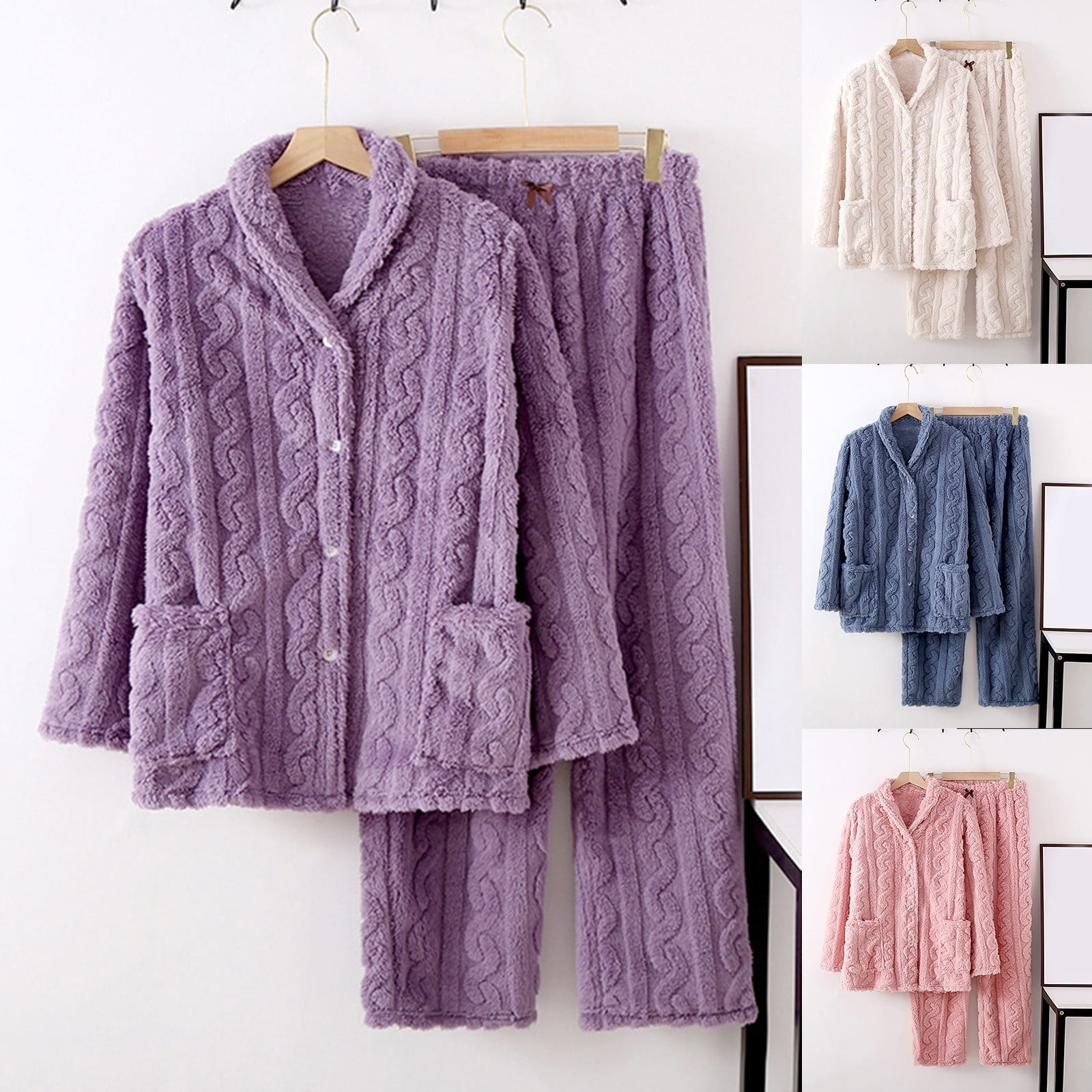Feancey Winter Savings Womens Winter Pajamas Sets Cotton Thicken Fleece ...