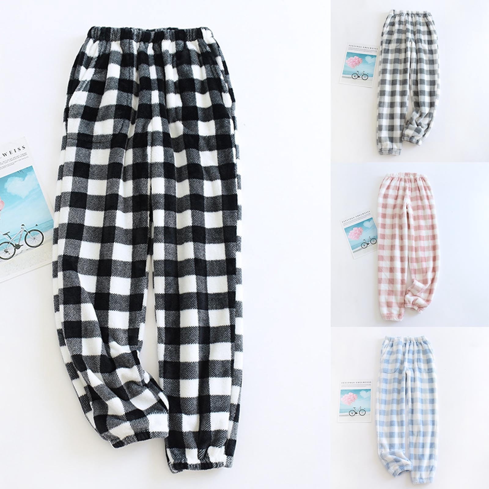 Feancey Women Fluffy Pants Winter Flannel Pajama Bottoms Soft Comfy ...