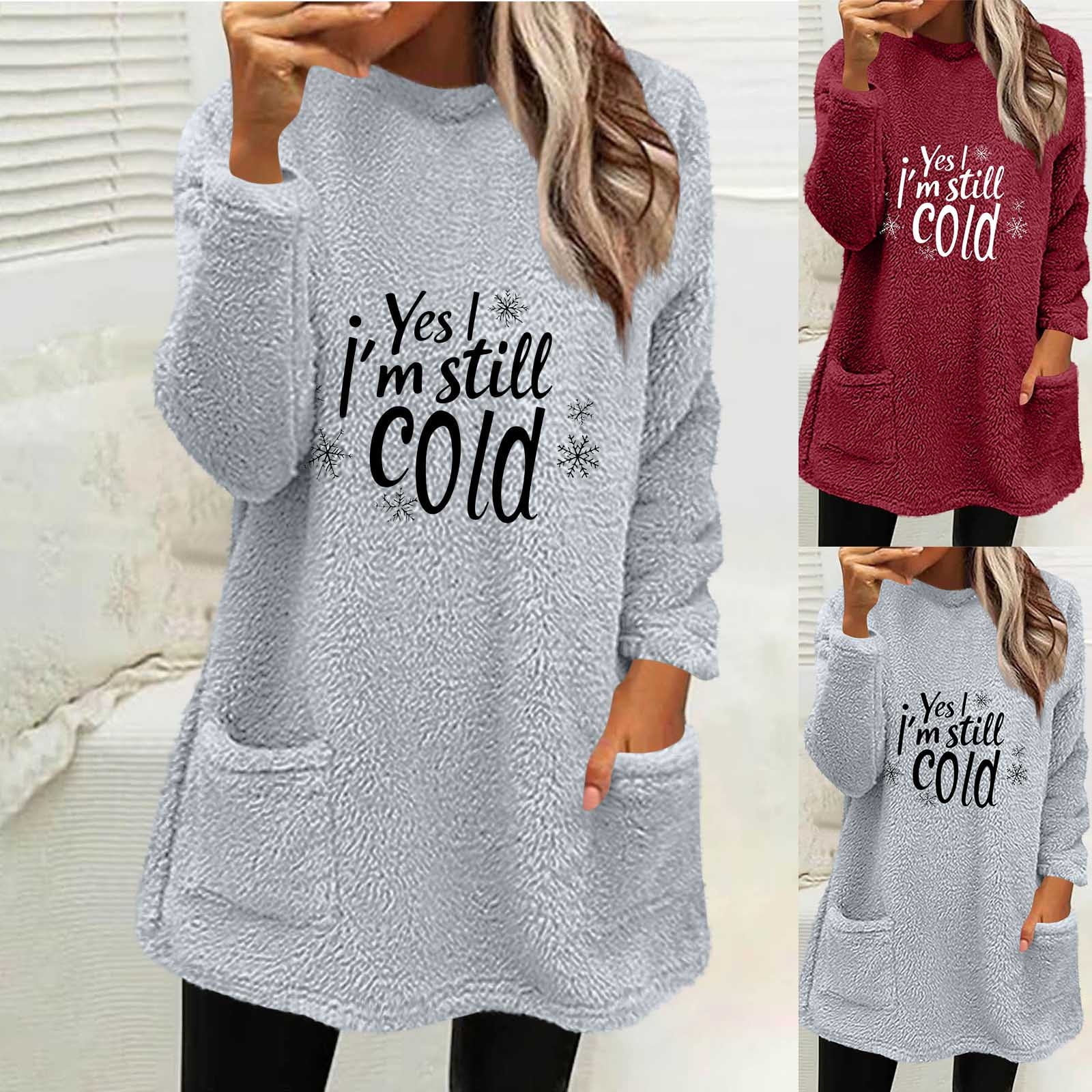 Feancey Women Fuzzy Fleece Pullover Sherpa Casual Crewneck Sweatshirts Winter Warm Letter Print ...