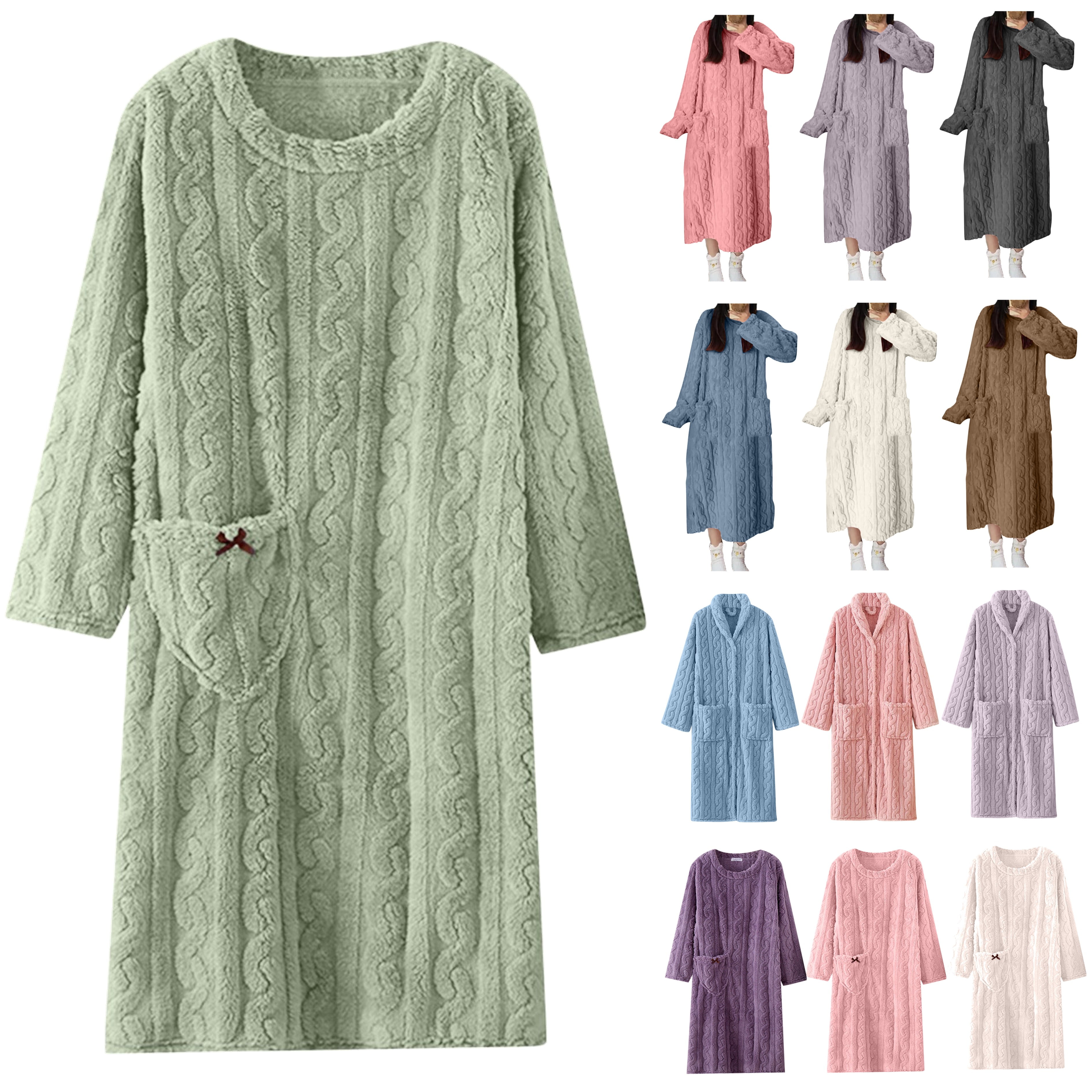 Feancey Women's Flannel Nightgown Winter Fleece Warm Sleepwear Crewneck ...