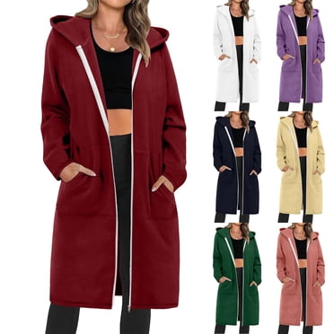 Spencer Women's Plus Size Long Fleece Hooded Coat Winter Warm Casual ...