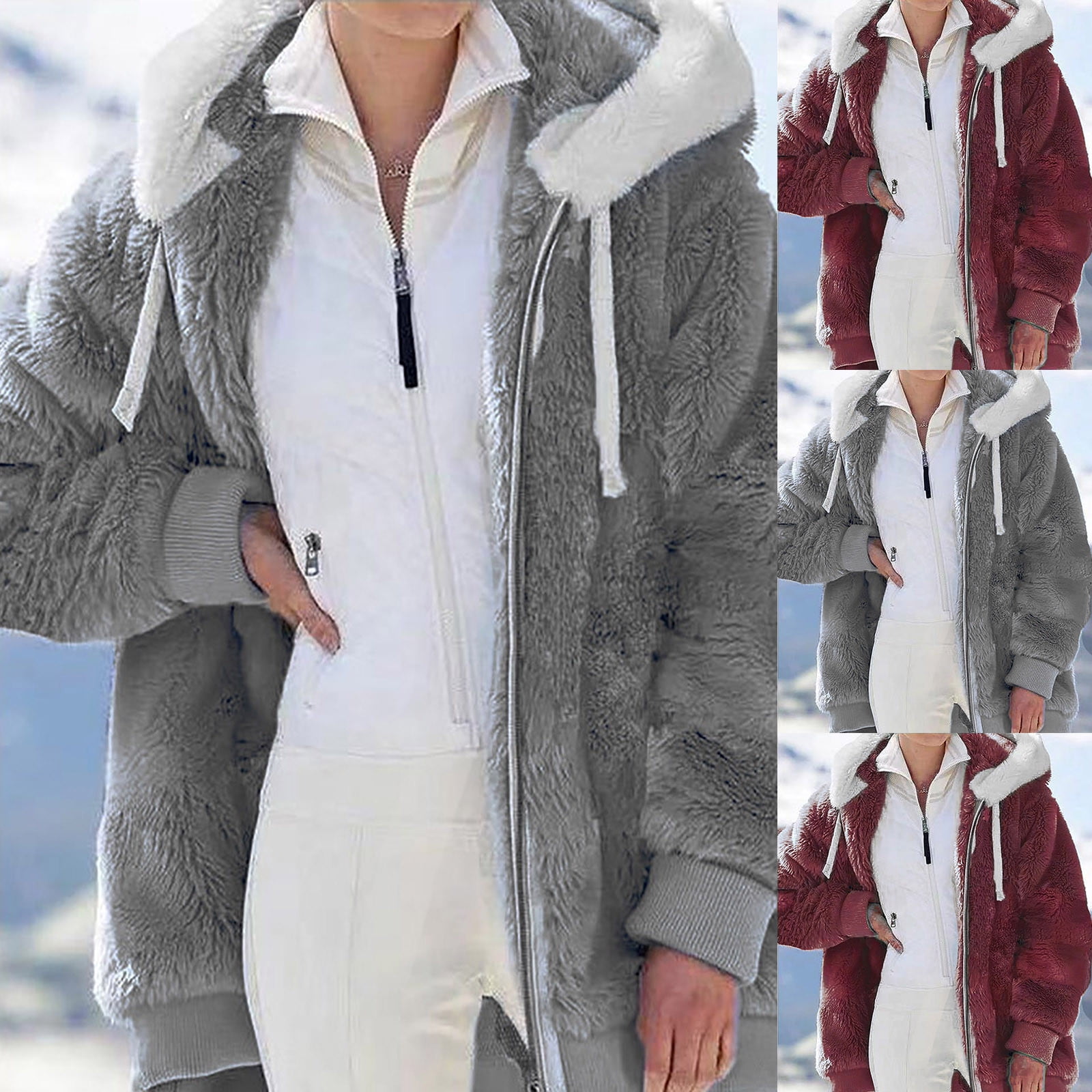 Feancey Women's Plus Size Sherpa Jacket Winter Warm Fleece Fuzzy Coats ...