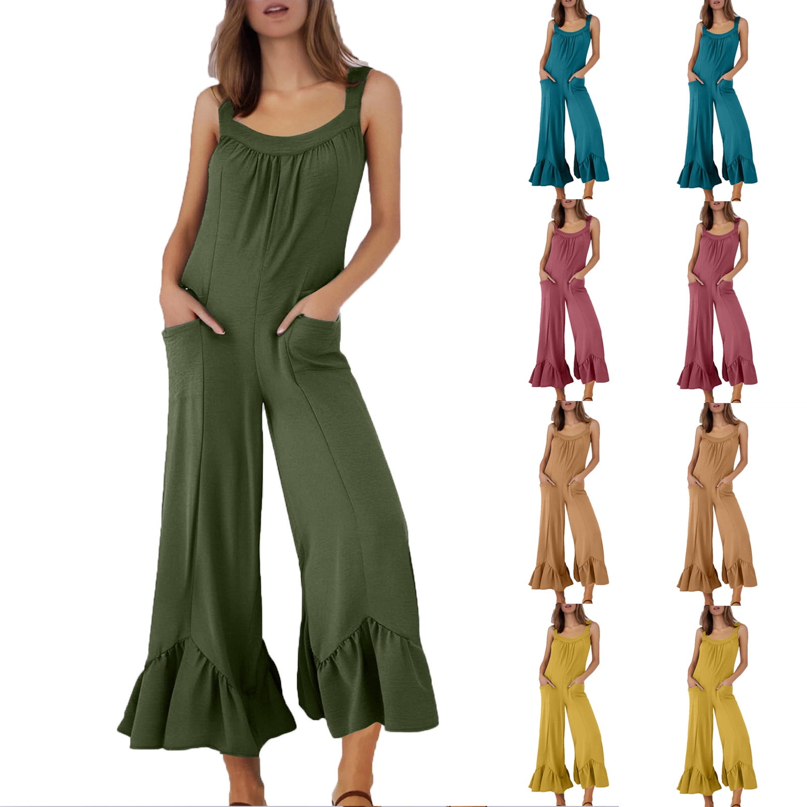 Feancey Women's Summer Jumpsuits Trendy Wide Leg Overalls Casual ...