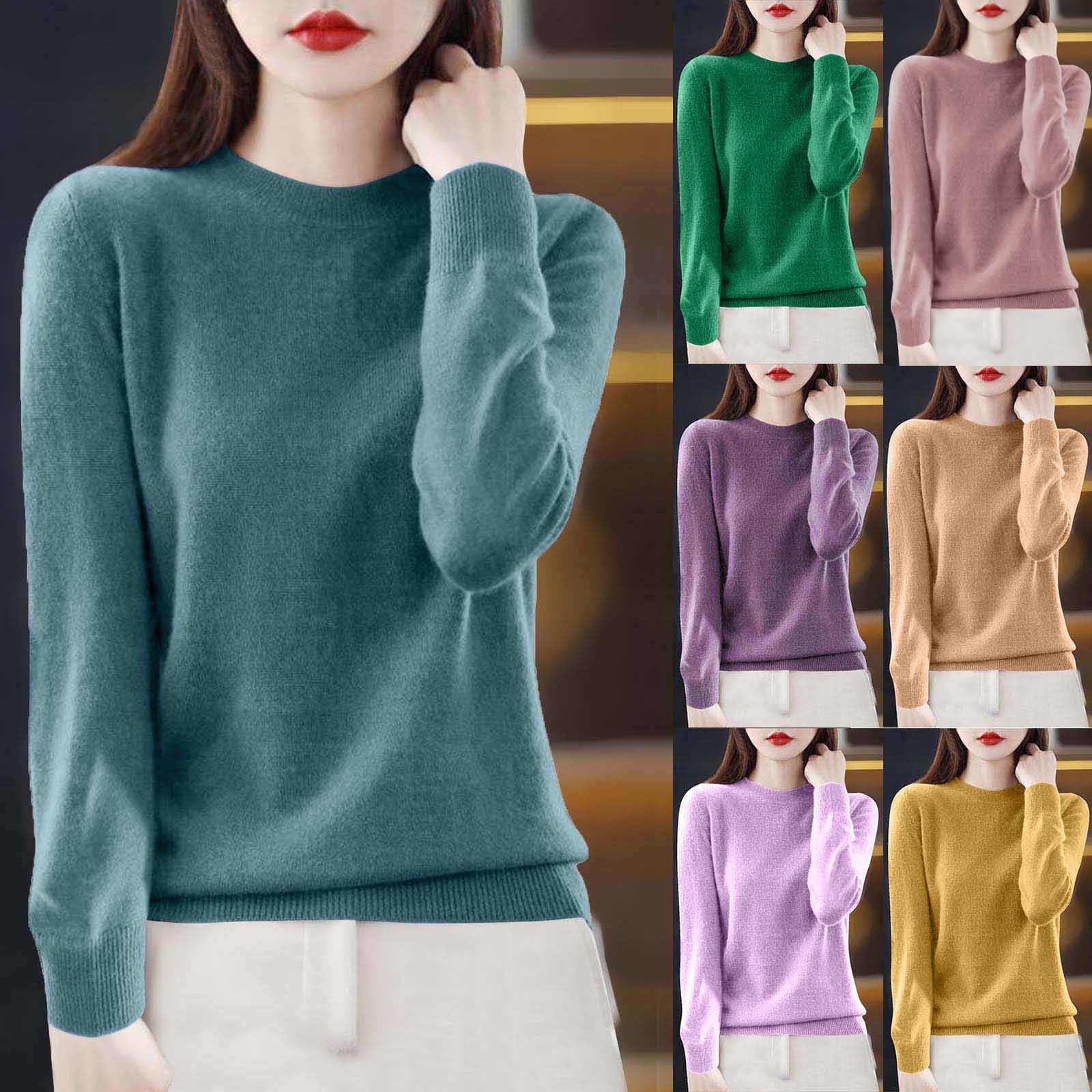 Feancey Women's Sweater Tops Cozy Soft Long Sleeve Knit Sweaters Fall ...