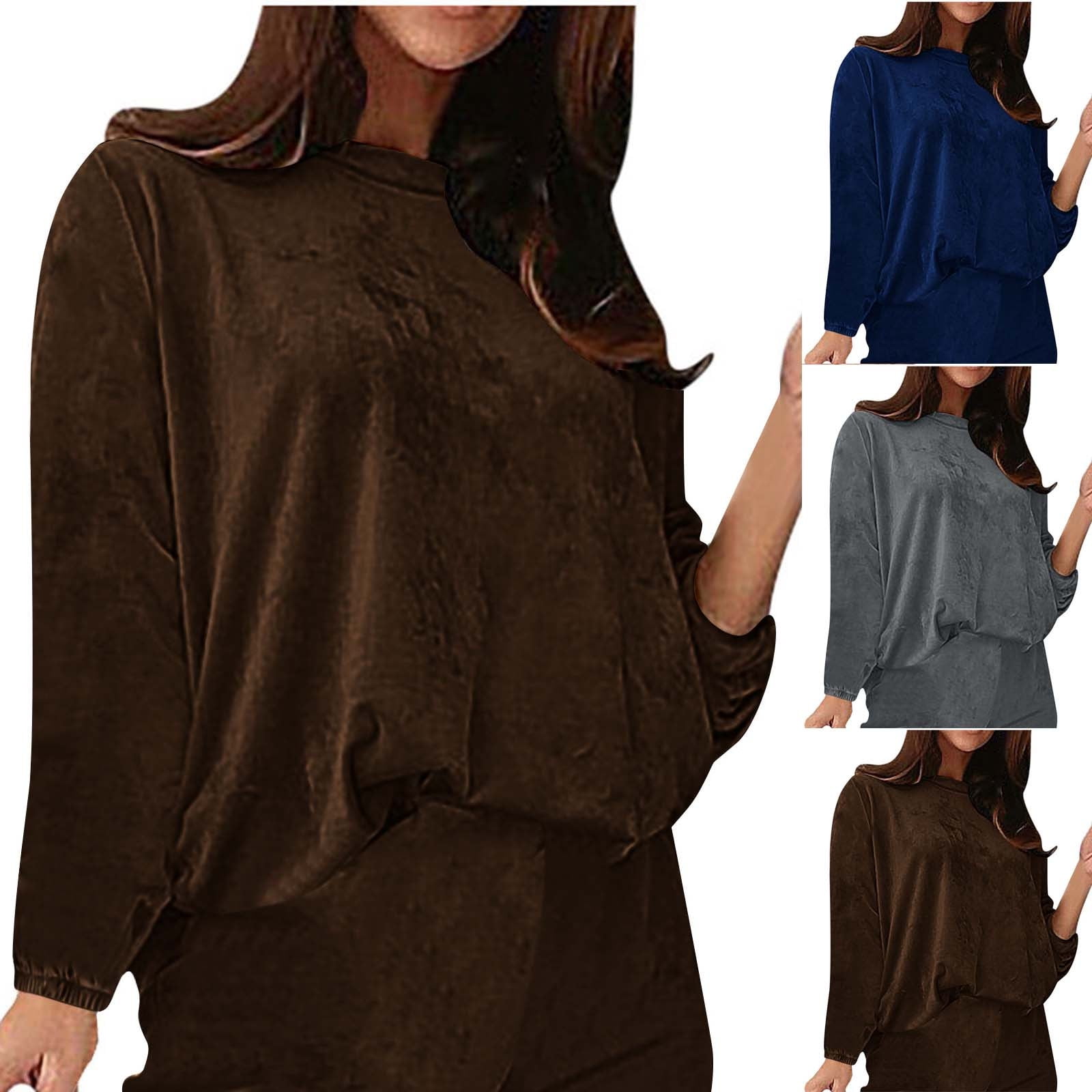 Feancey Women's Velvet Tops Soft Long Sleeve Round Neck Blouse Loose ...