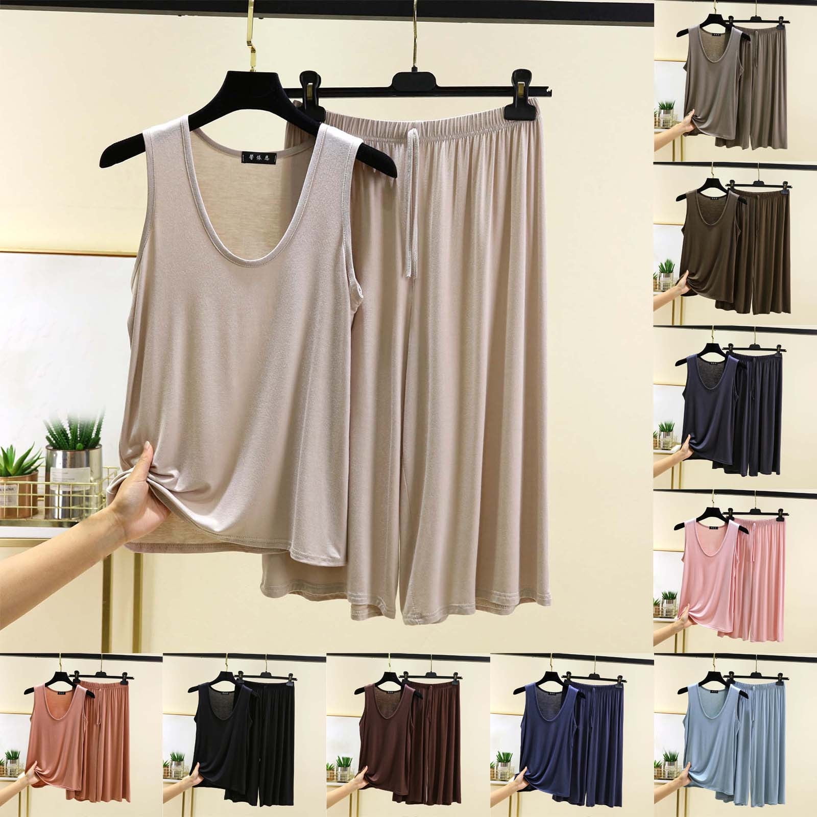 Feancey Womens 2 Piece Outfits Summer Casual Tank Top and Wide Leg ...